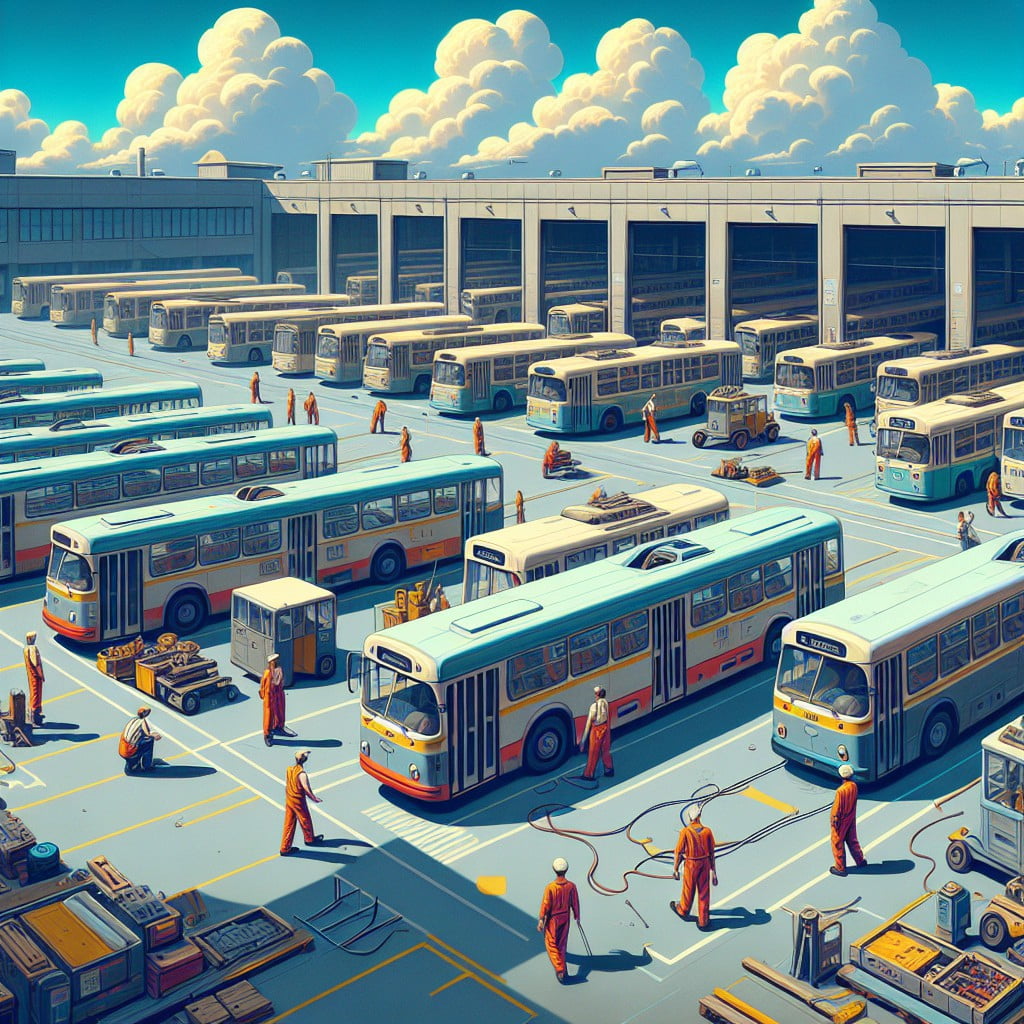 Bustling Trolleybus Depot Scene 1000 Piece Wooden Jigsaw Puzzle for ...
