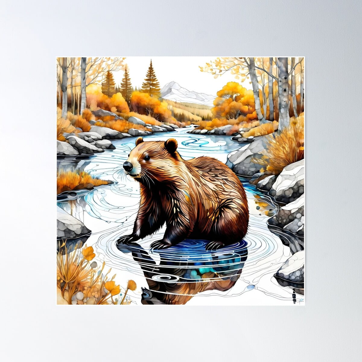 Busy Beaver In A Stream | Kidlywinks Poster Wall Art, Modern Wall Decor ...