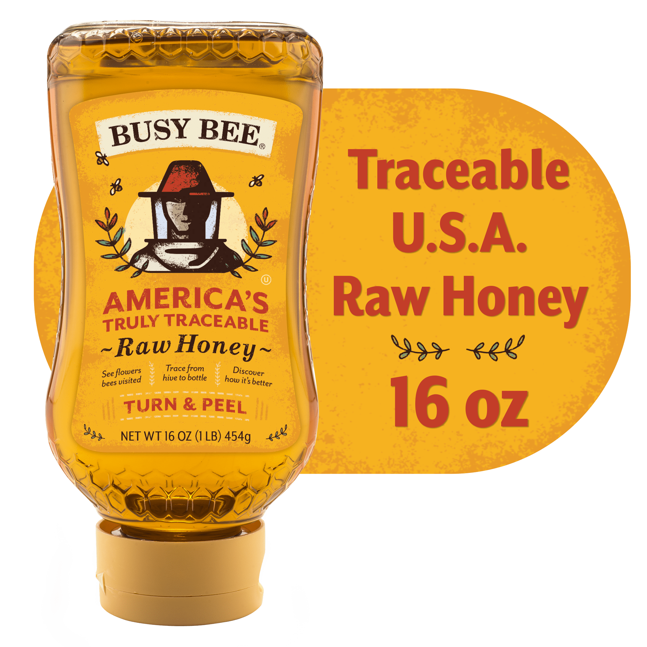Busy Bee Raw USA Honey, 100% Traceable, 16 oz, Convenient Inverted ...