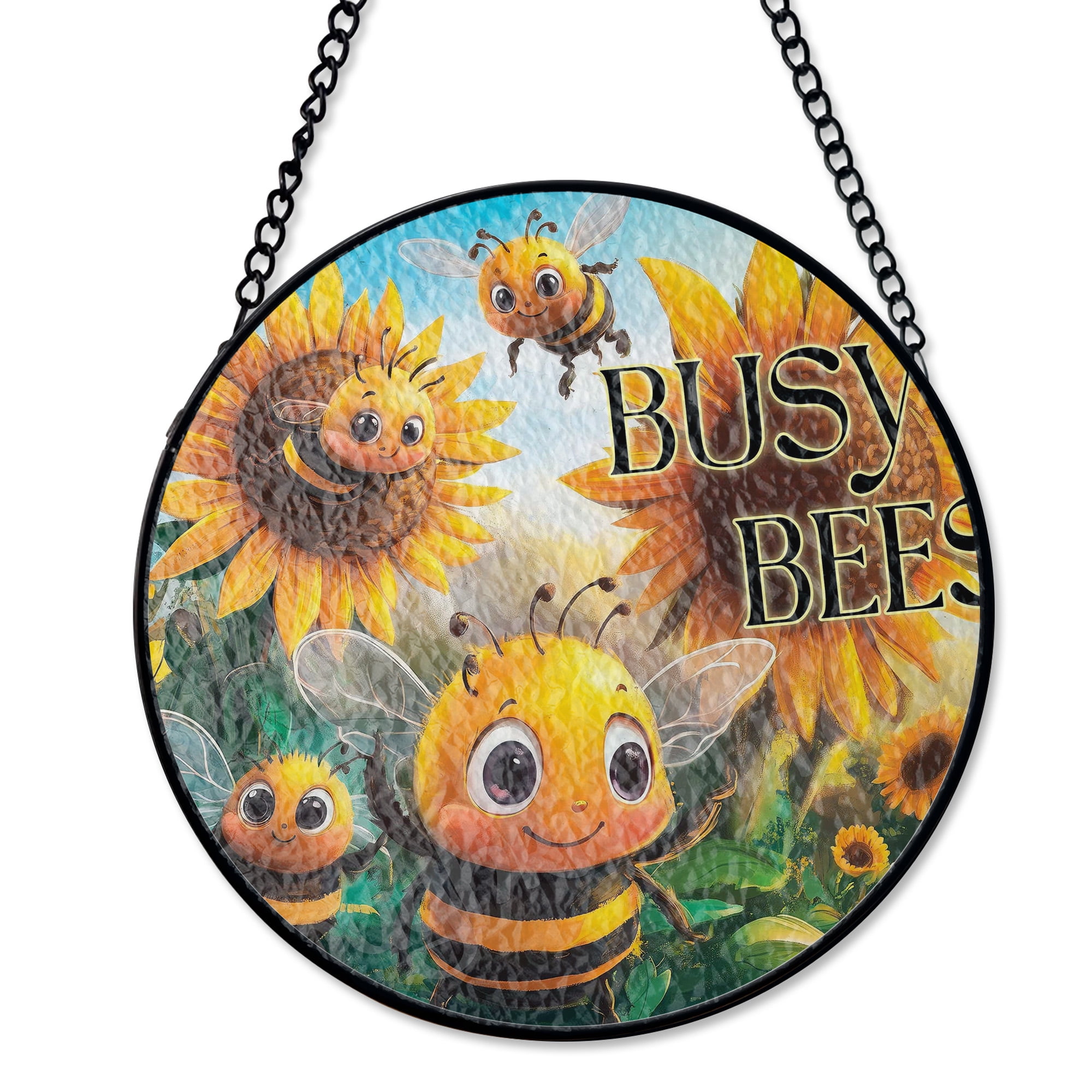 Busy Bee With Sunflowers Suncatcher Stained Glass Style, UV Printed ...