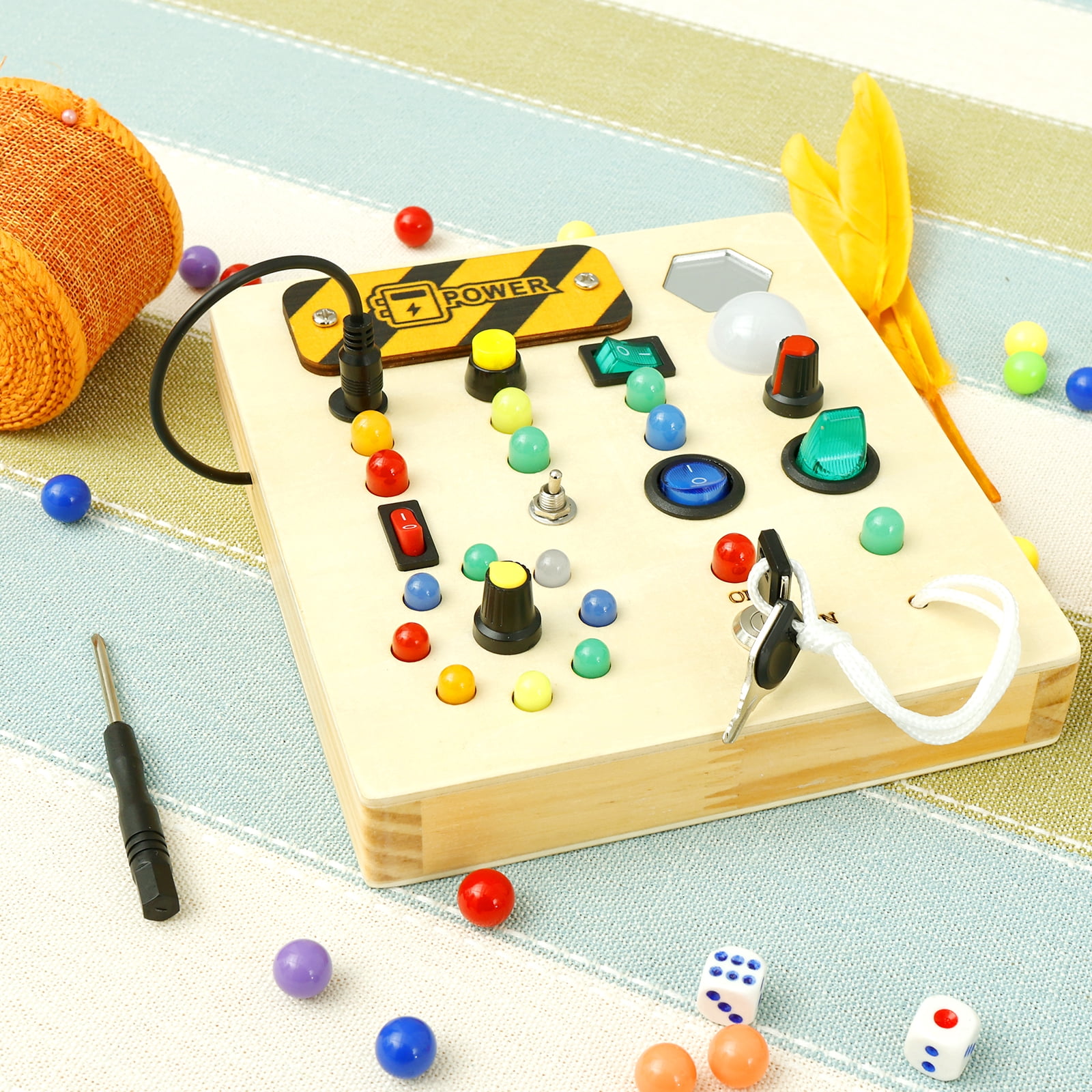 Busy Board with LED Light Up Switch Wood Toddler Toys Educational ...