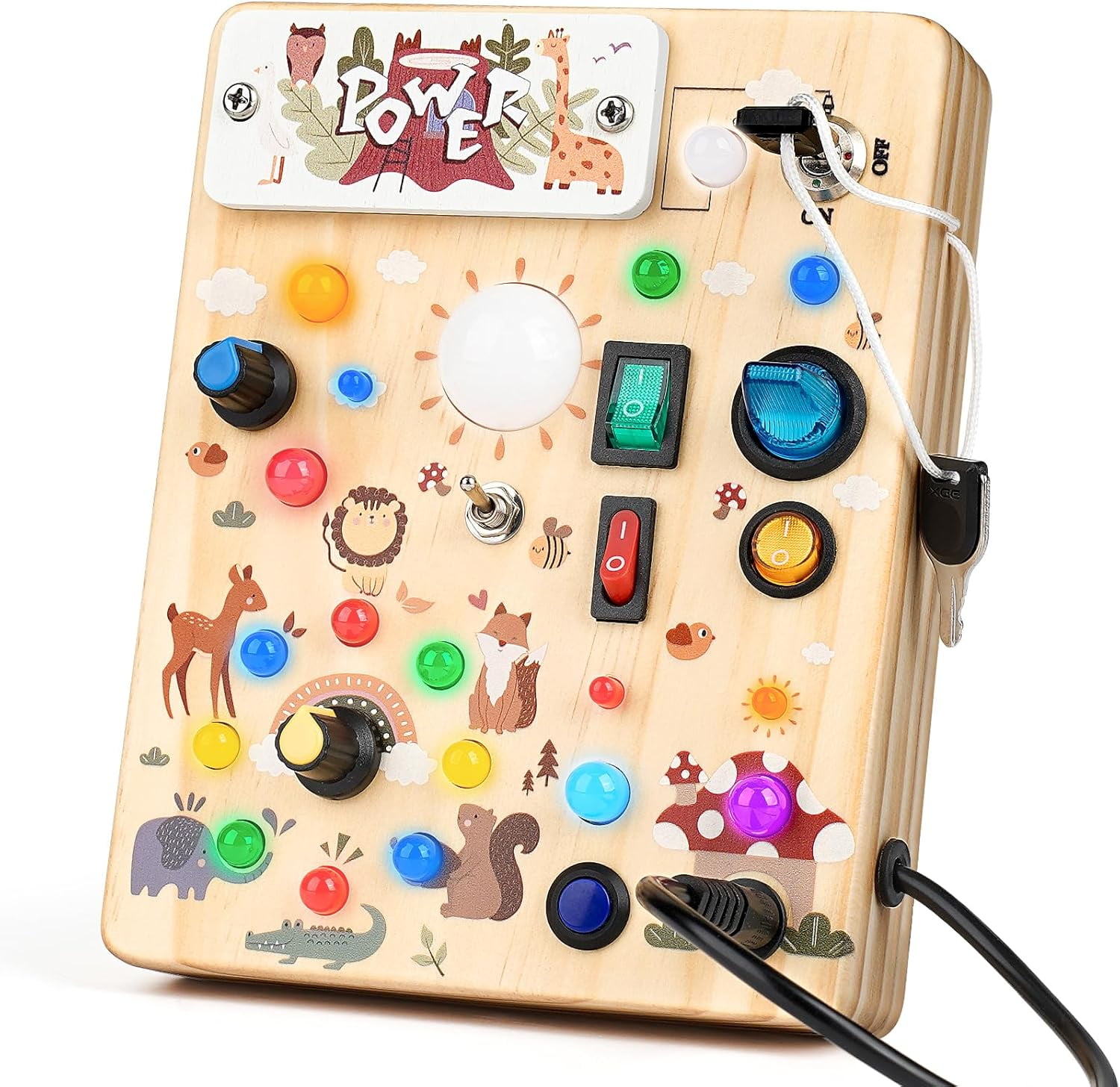 Busy Board Wooden Sensory Toys for Toddler with LED Light Up Switch ...