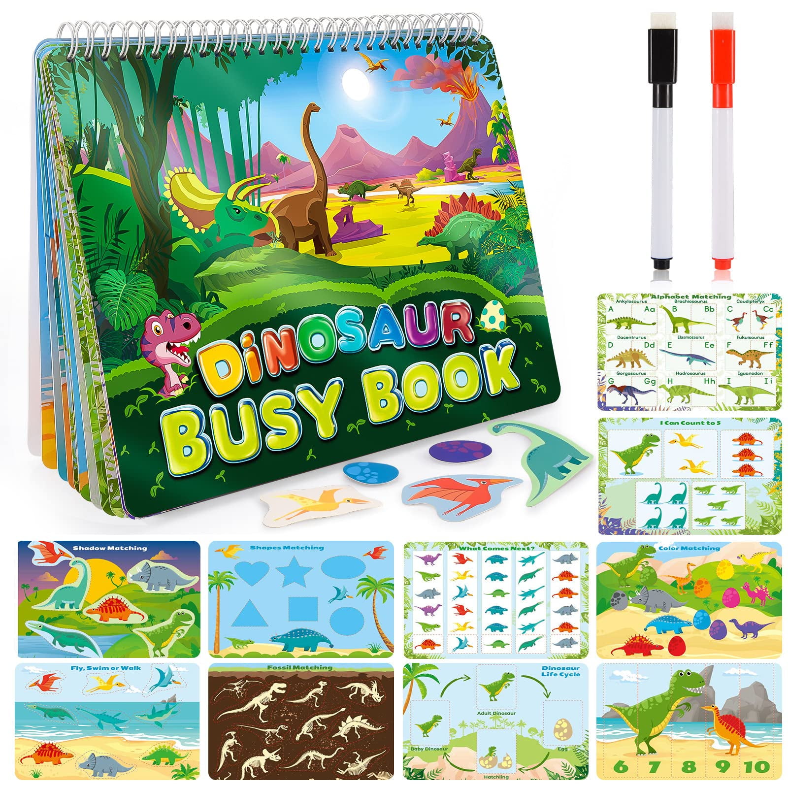 Dinosaur Busy Book for Toddlers 1-3, Preschool Learning Activities ...