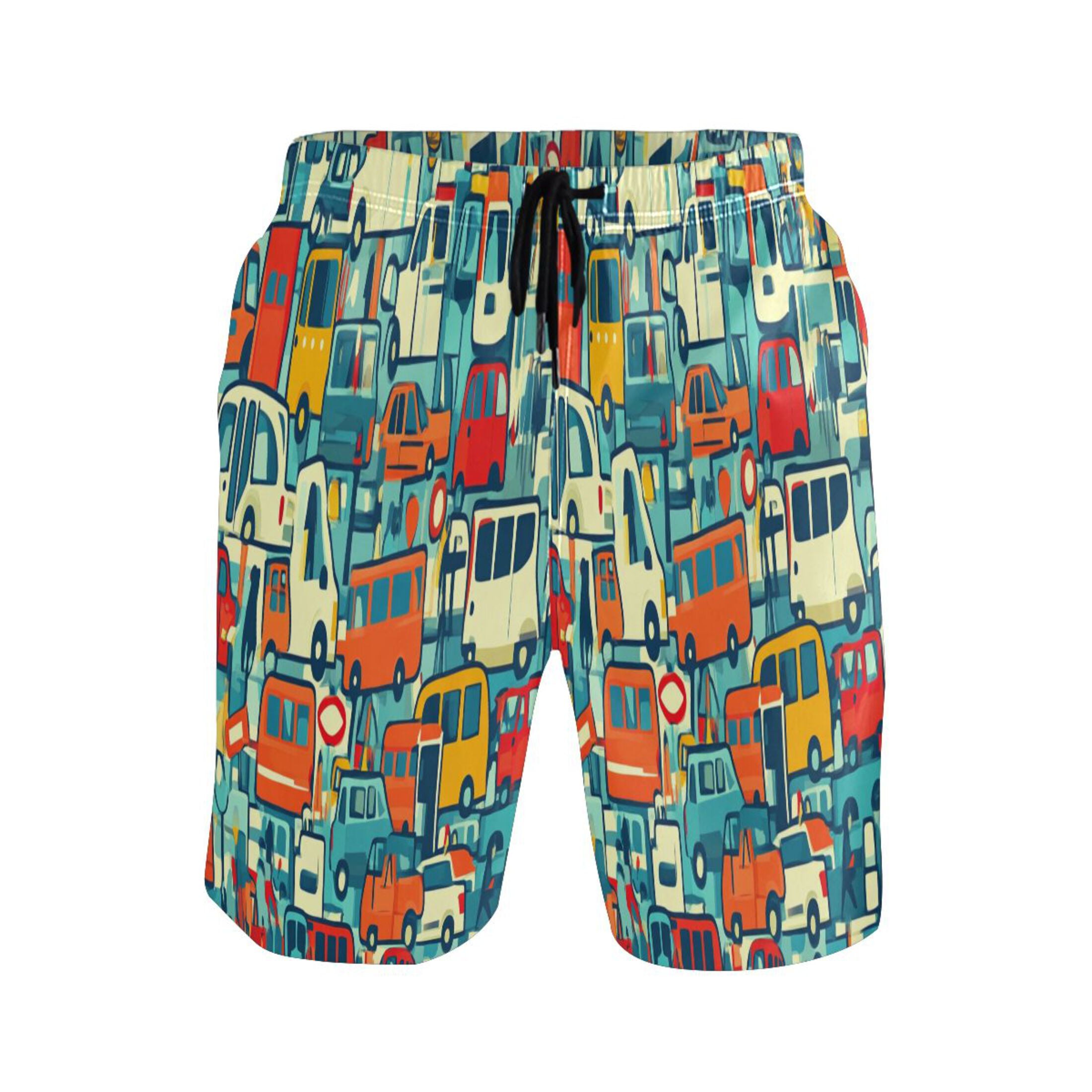Busy City Traffic Scene Small Size Men's Lightweight Beach Shorts with ...