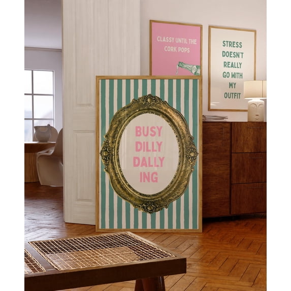 Busy Dilly Dallying Art Print, Sage Green Striped Poster, Gold ...