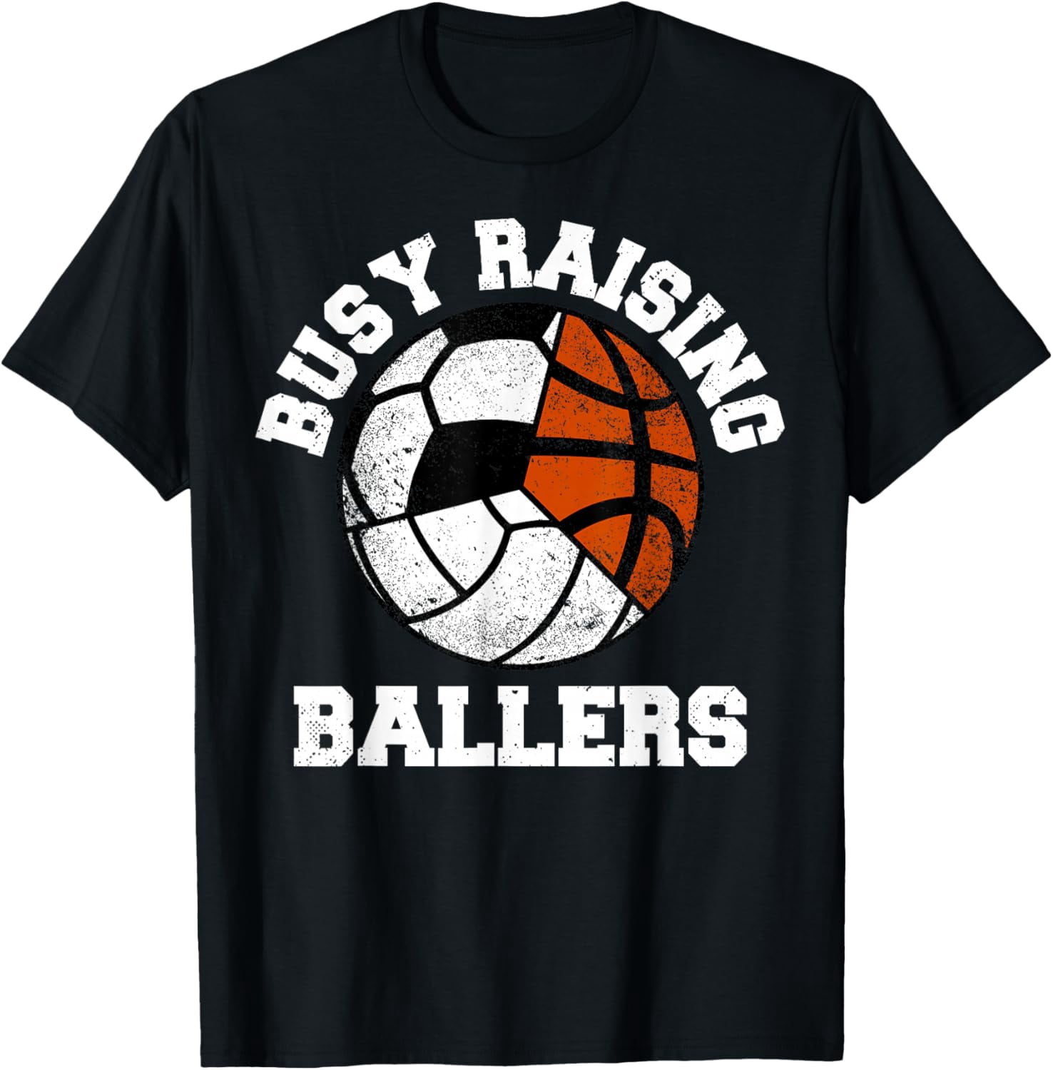 Busy Raising Ballers Funny Volleyball Soccer Basketball Mom T-Shirt ...