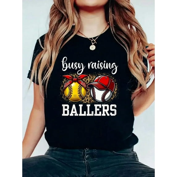Busy Raising Ballers Softball & Baseball Mom T-Shirt - Leopard Print ...