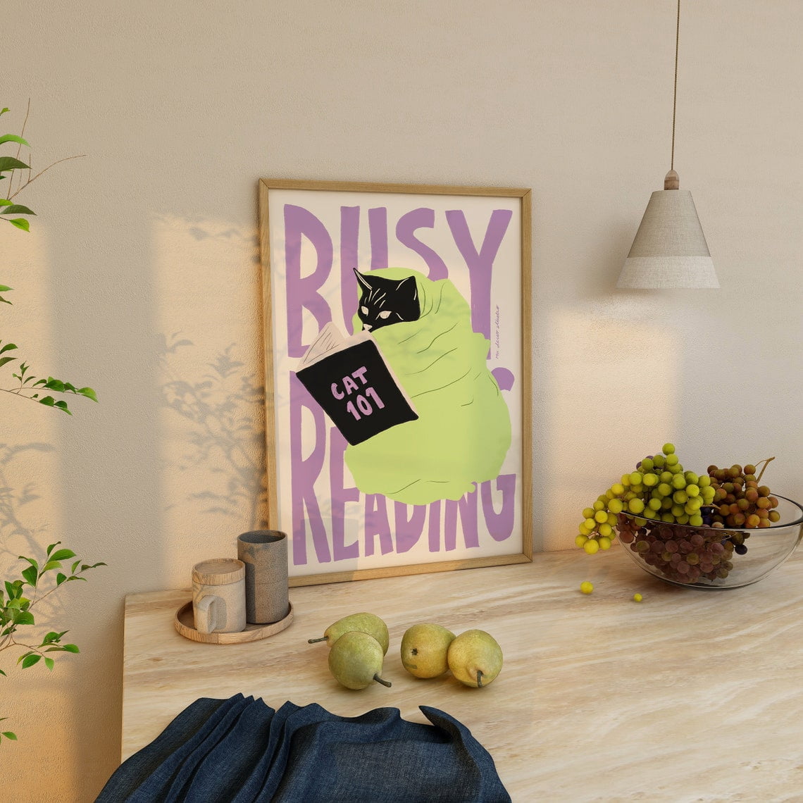 Busy Reading Cat Print Poster, Vintage Print, Trendy Retro Print, Cat ...
