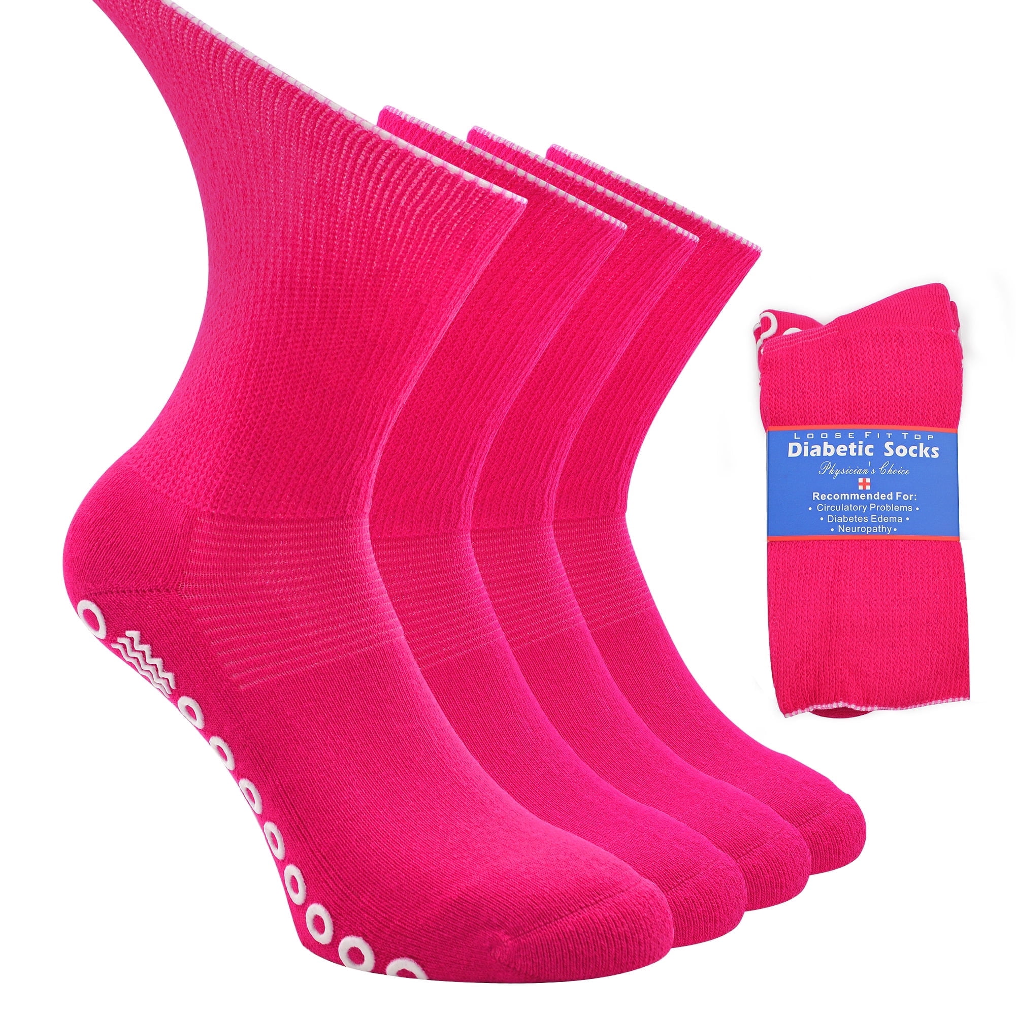 Busy Socks Lady Loose Fit Diabetic Socks with Grips,Medium,4 Pack,Rose ...