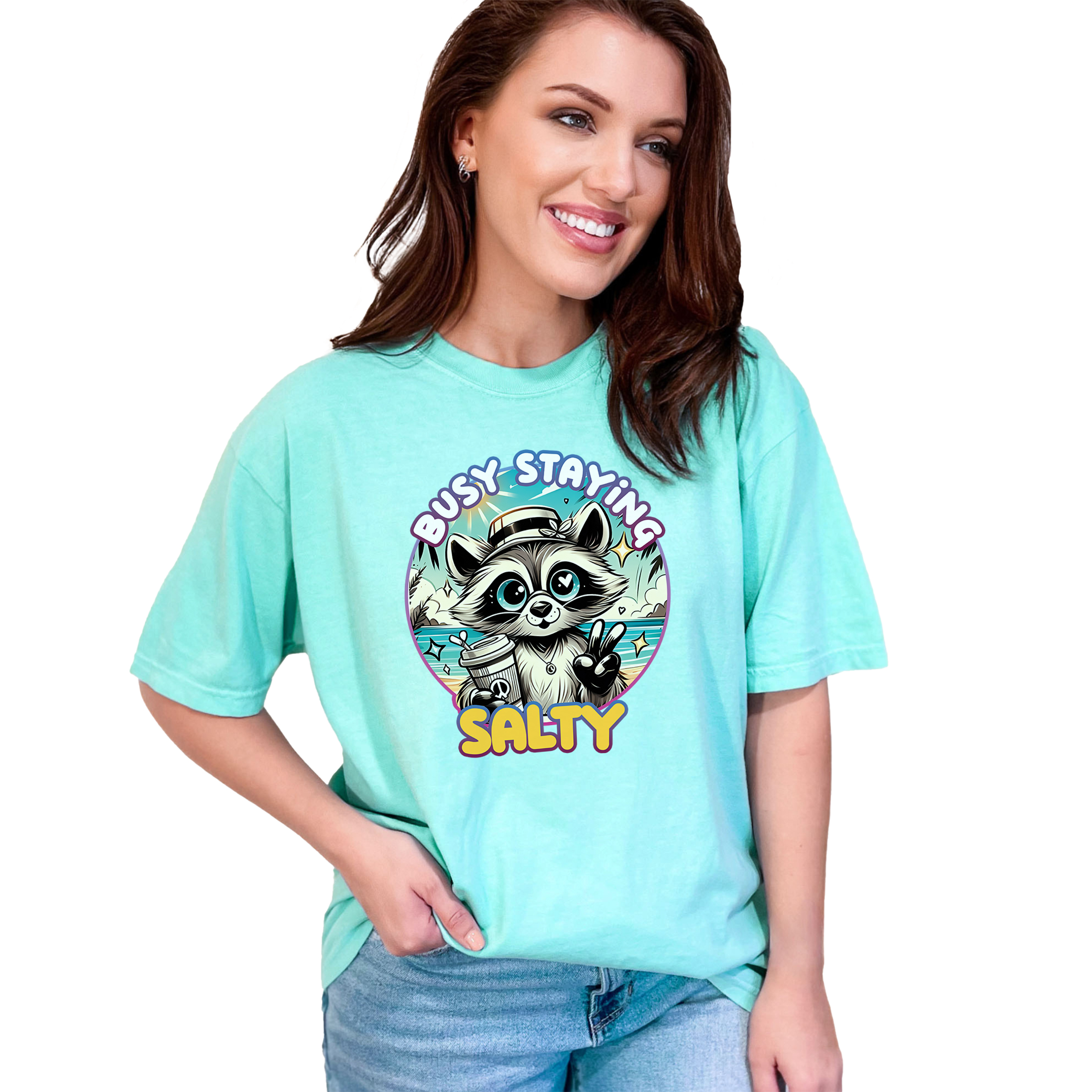Busy Staying Salty Raccoon TShirt, Cute Beach Raccoon Graphic Tee ...