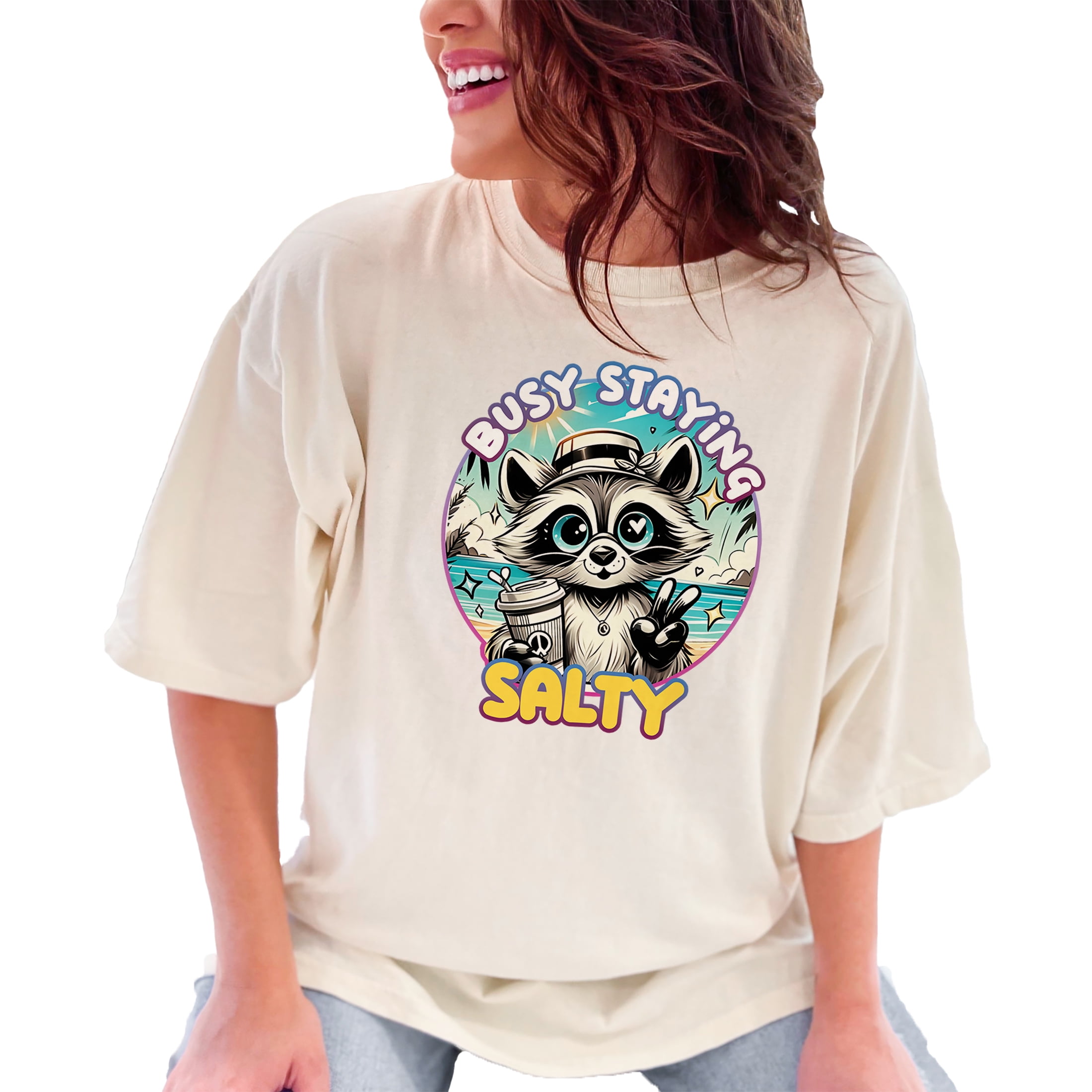 Busy Staying Salty Raccoon TShirt, Cute Beach Raccoon Graphic Tee ...