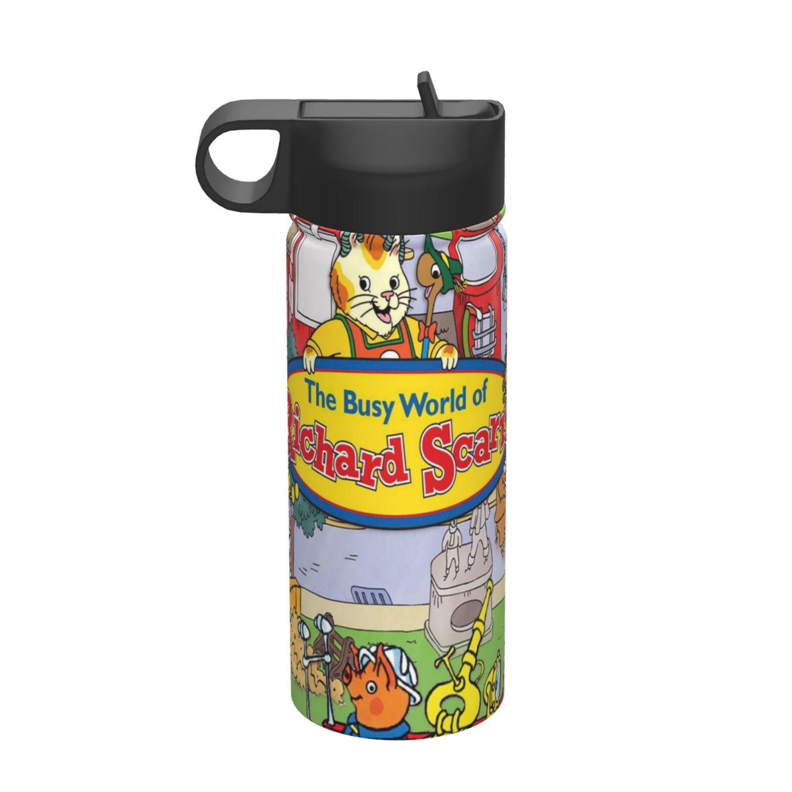 The Busy World Of Richard Scarry Kids Insulated Water Bottle With Straw ...