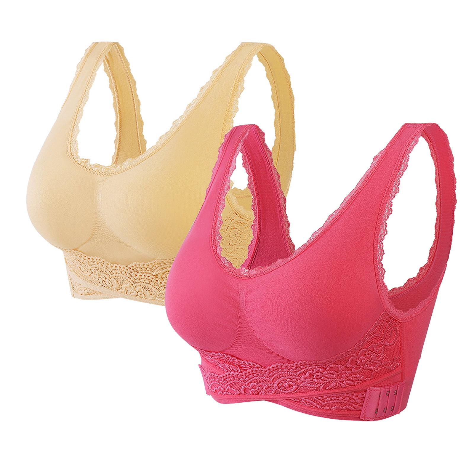 Busydd 2 Pack Women Bras Front Cross Side Closure Everyday Bra Sexy U Back Wide Strap Push Up