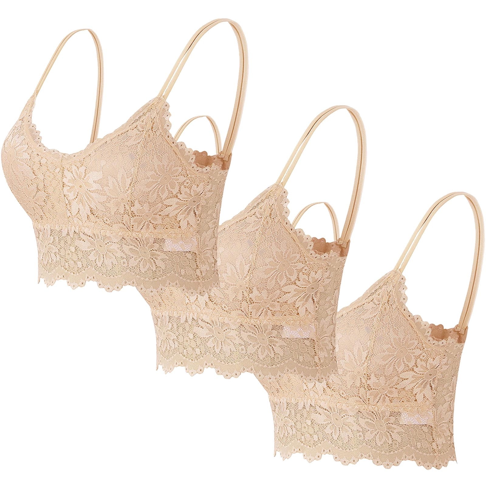 Busydd 3PC Lace Bralettes for Women Solid Color Fashion Back Bra ...