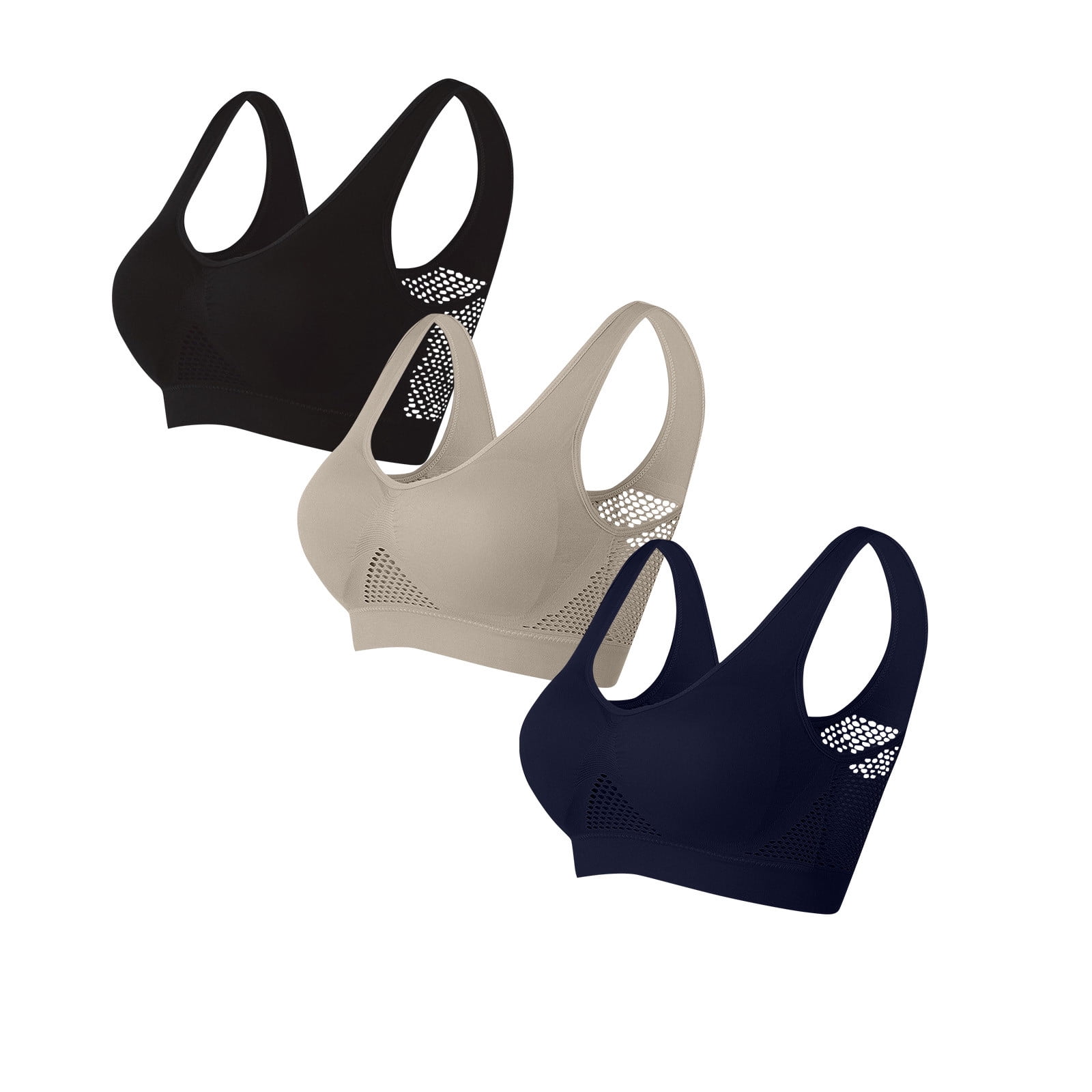 Busydd 3PC Wireless Bras for Women Comfy Breathable Solid Color Push up ...