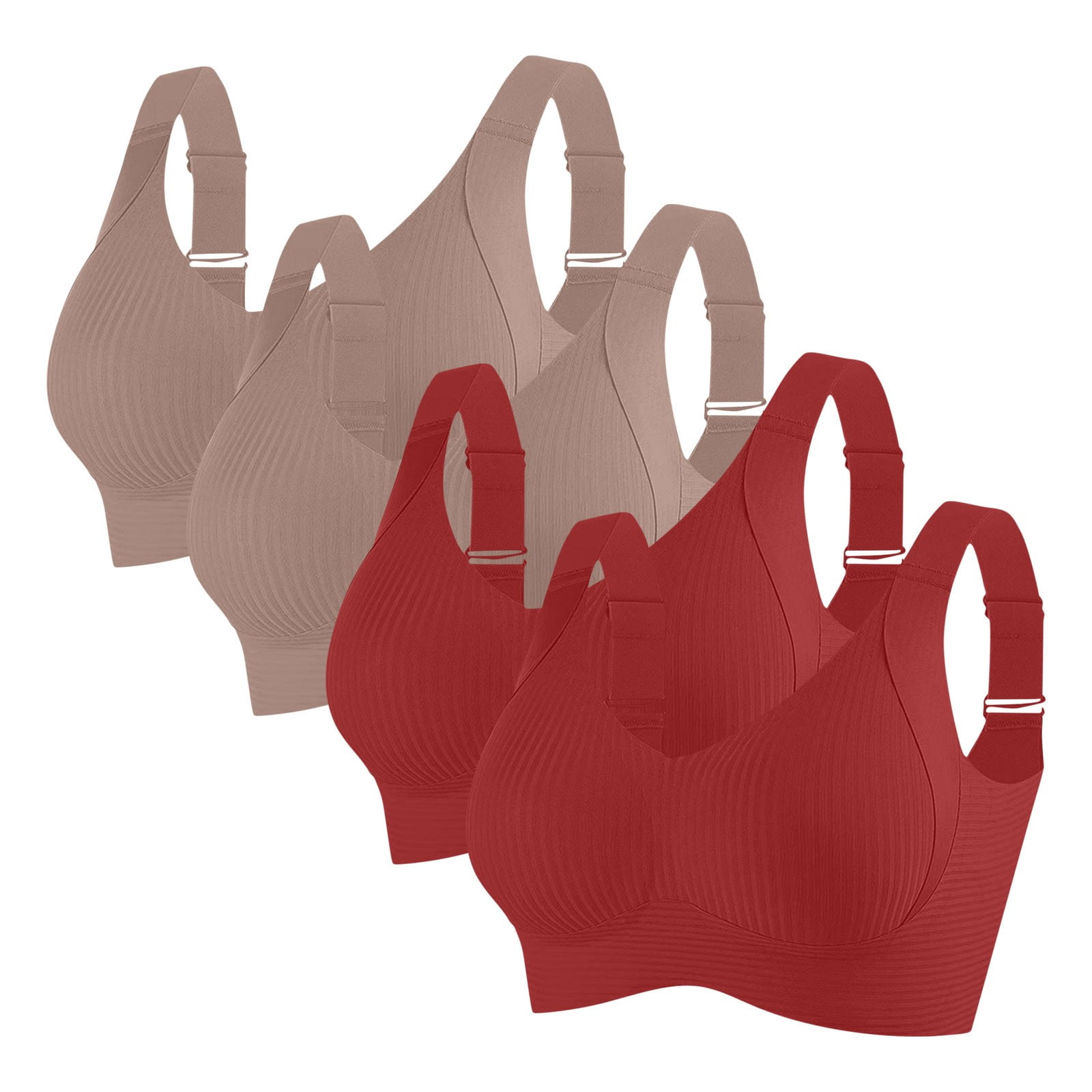 Busydd 4PC Women Sports Bra Solid Color Ribbed Sports Bra Pack ...
