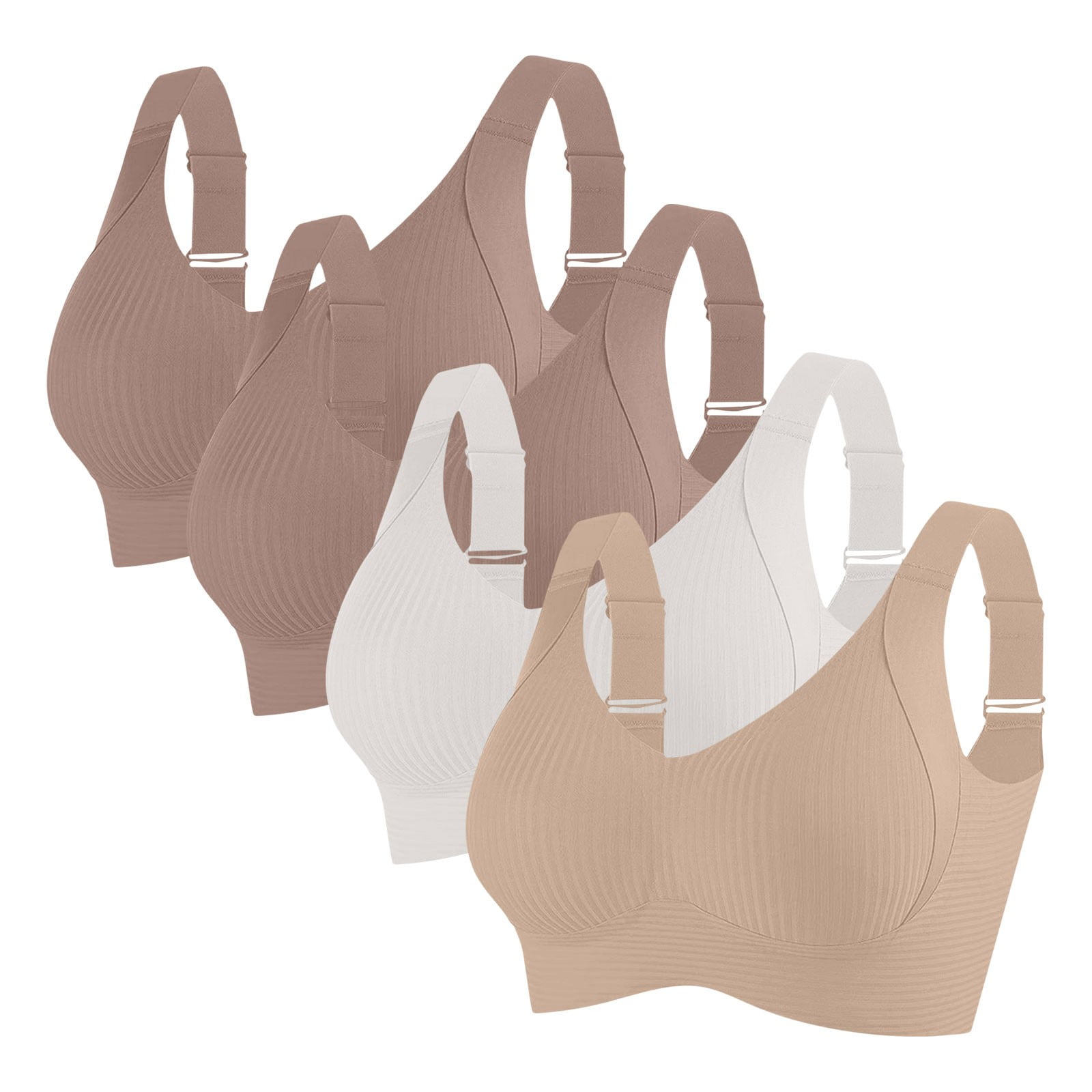 Busydd 4PC Women Sports Bra Solid Color Ribbed Sports Bra Pack ...