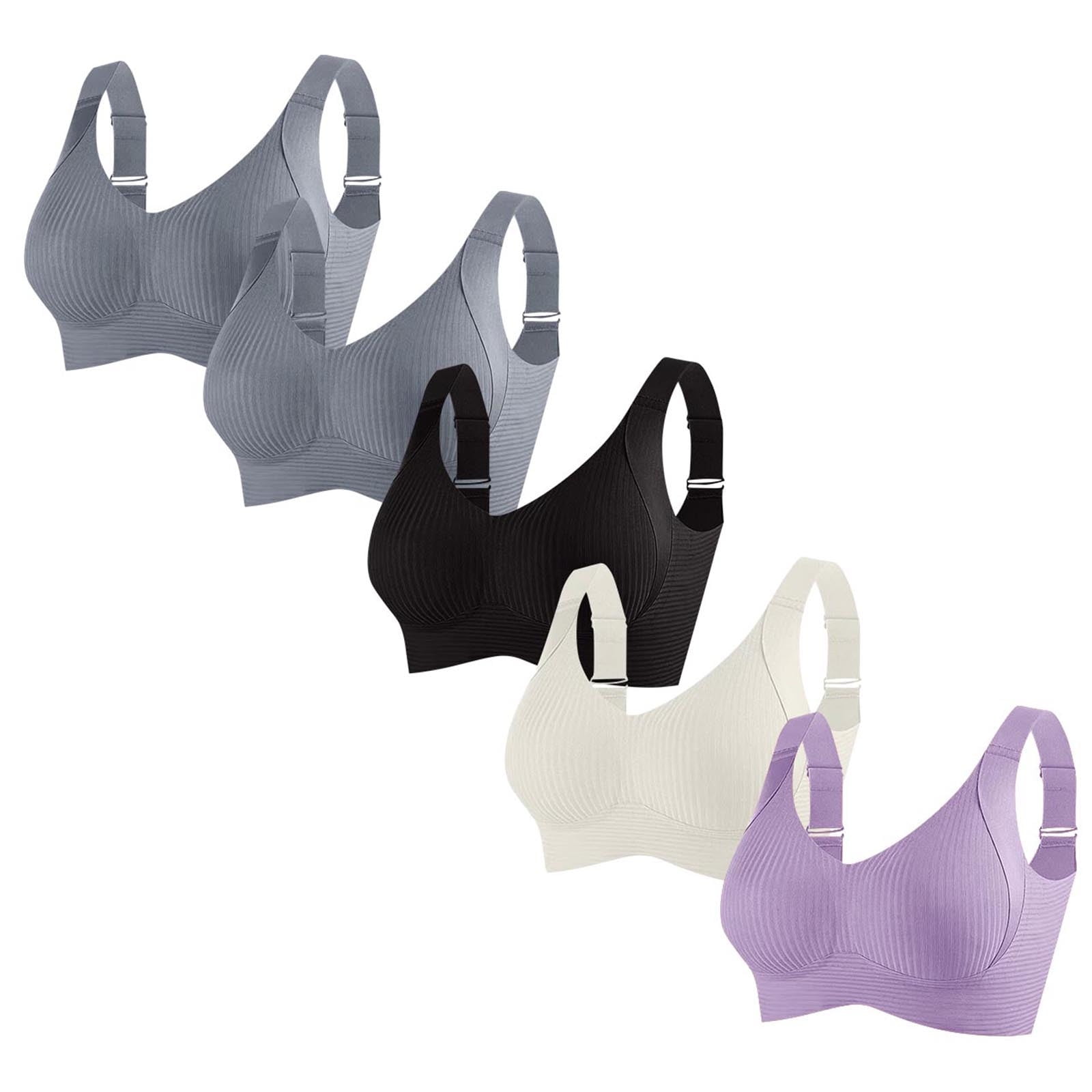 Busydd 5PC Bras for Women No Underwire Solid Color Ribbed Underwear ...