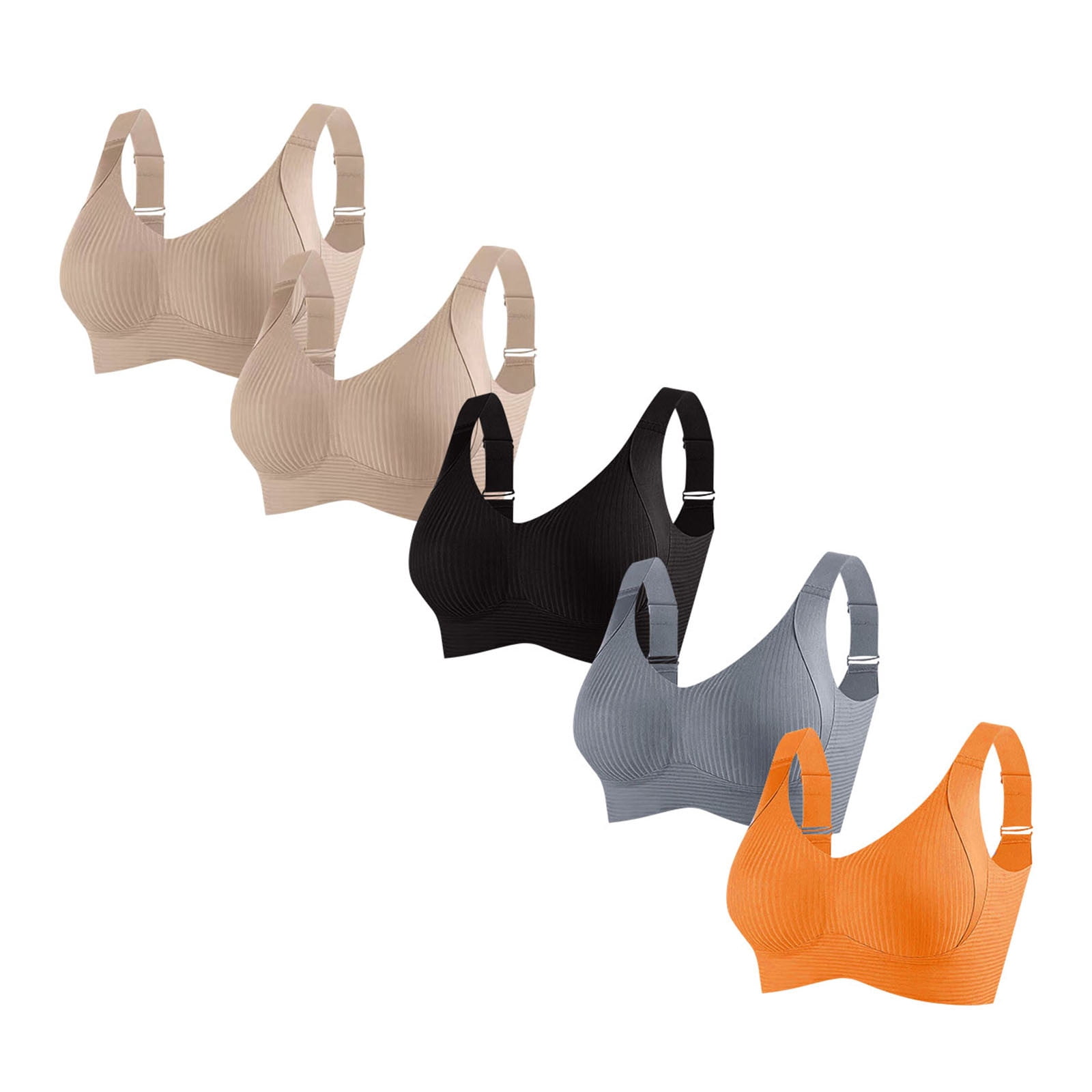 Busydd 5PC Bras for Women No Underwire Solid Color Ribbed Underwear ...