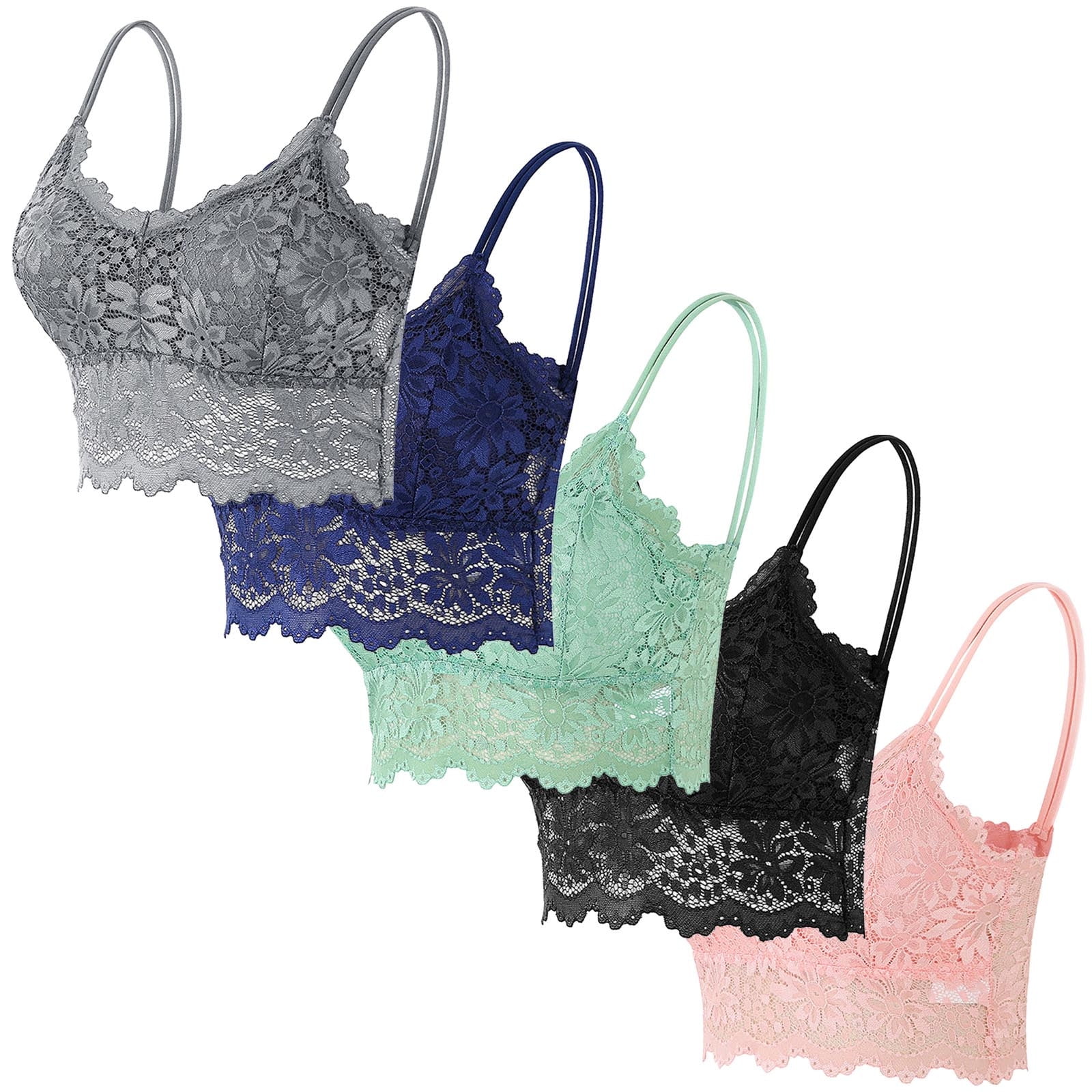 Busydd 5PC Lace Bralettes for Women Solid Color Fashion Back Bra Comfy ...