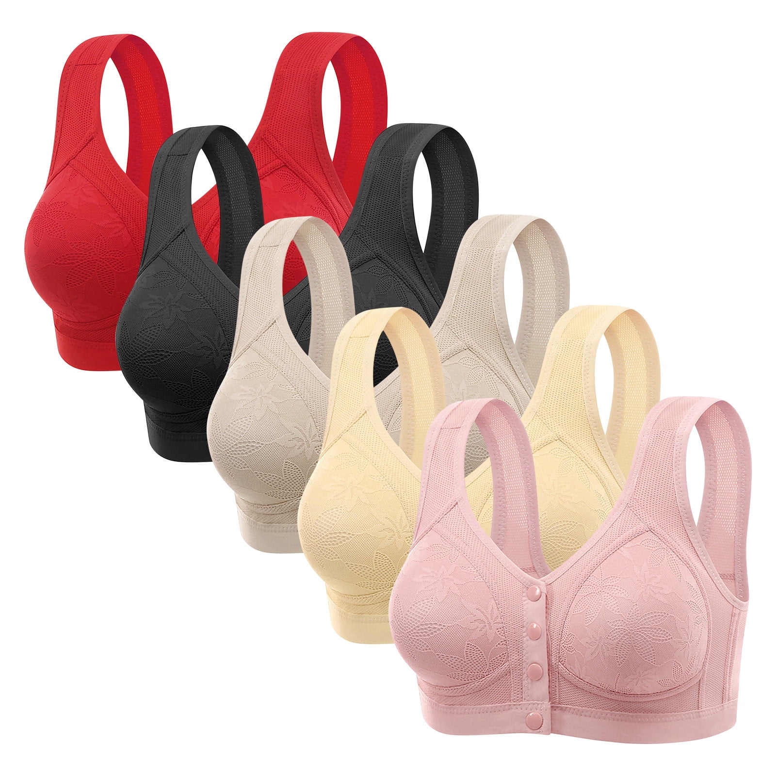 Busydd 5PC Wireless Bras for Women Solid Color Front Closure Nursing ...
