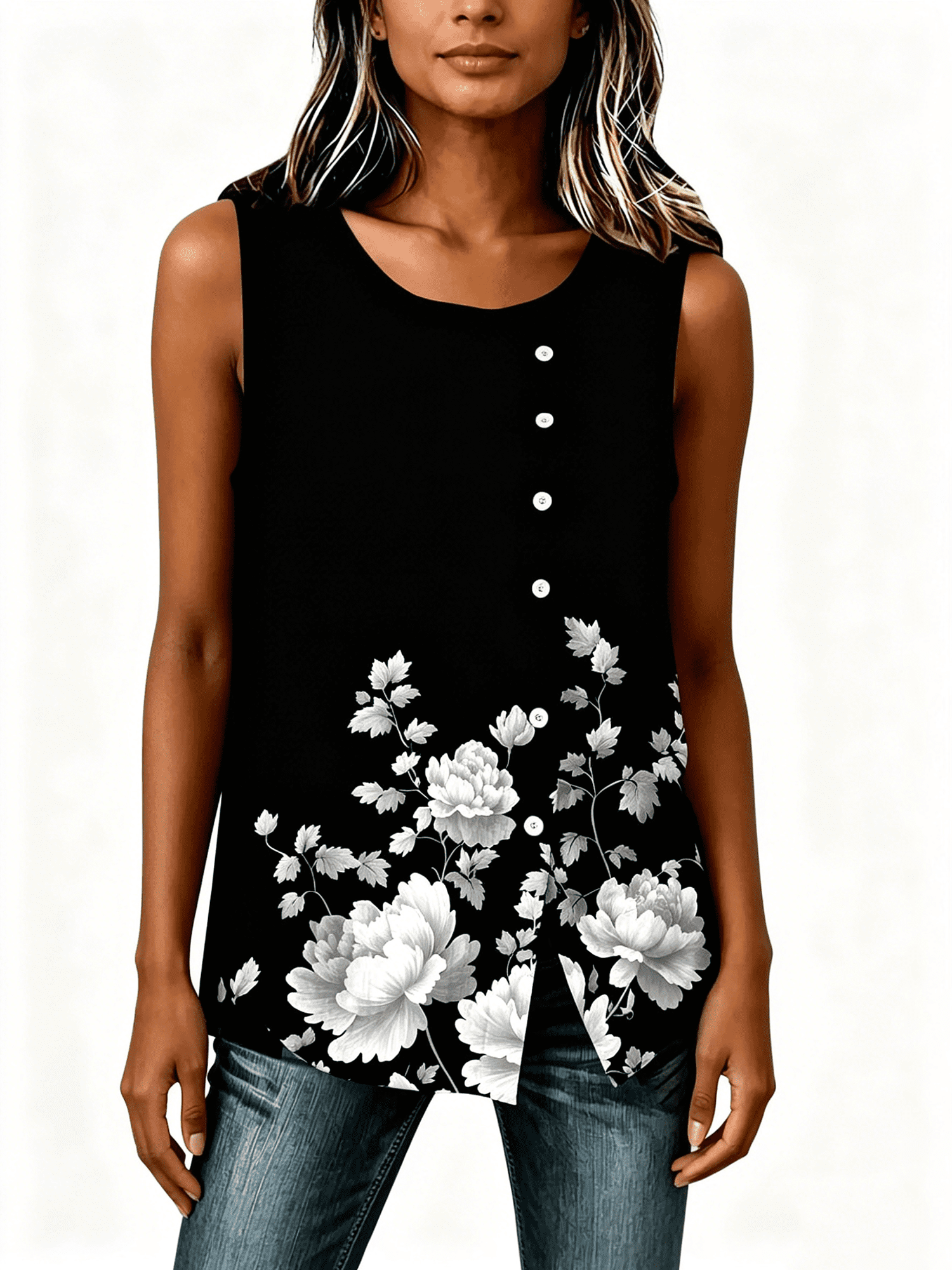 Busydd Boho Tops for Women Trendy Floral Print Sleeveless Summer Blouse ...