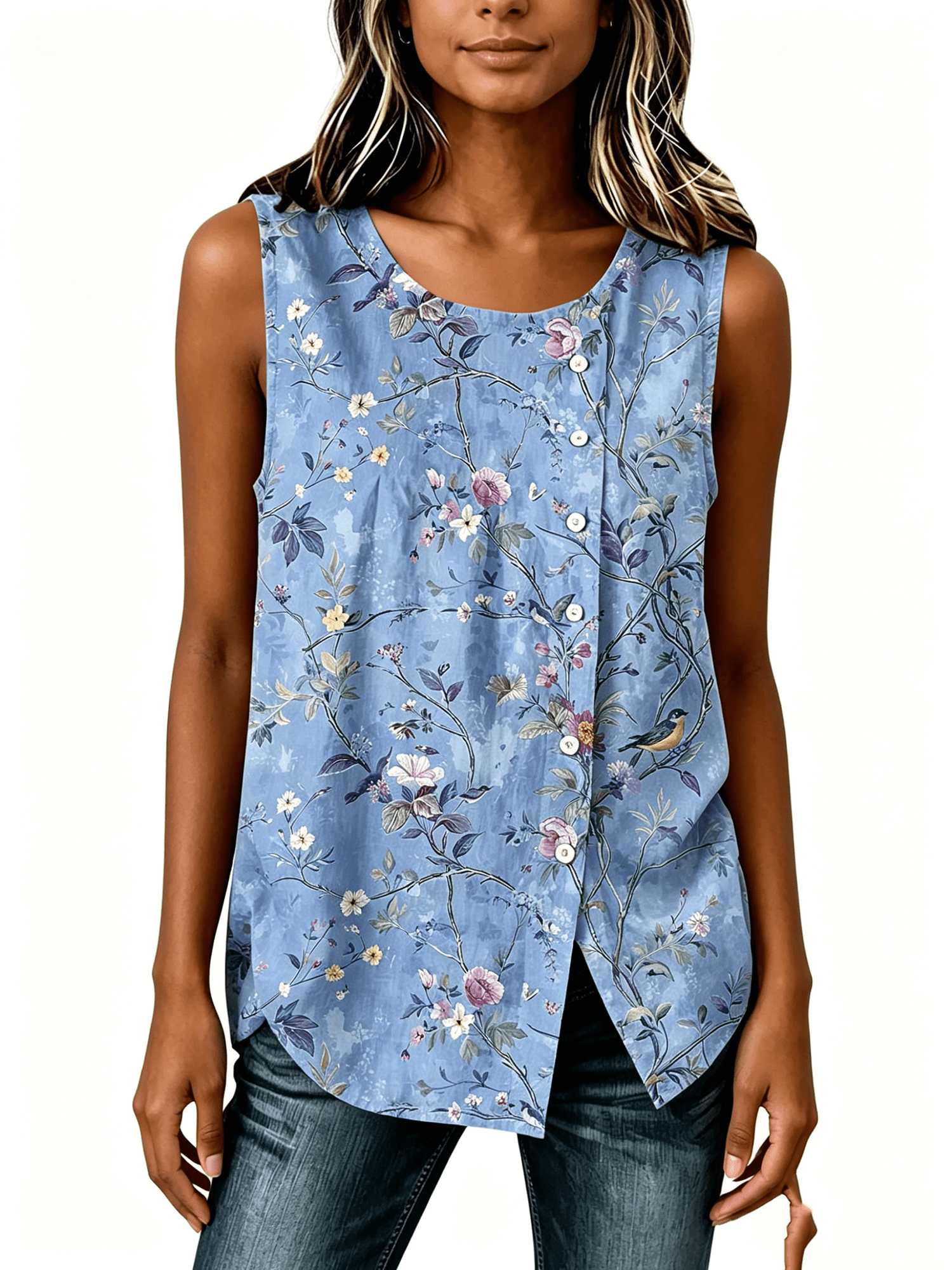 Busydd Boho Tops for Women Trendy Floral Print Sleeveless Summer Blouse ...