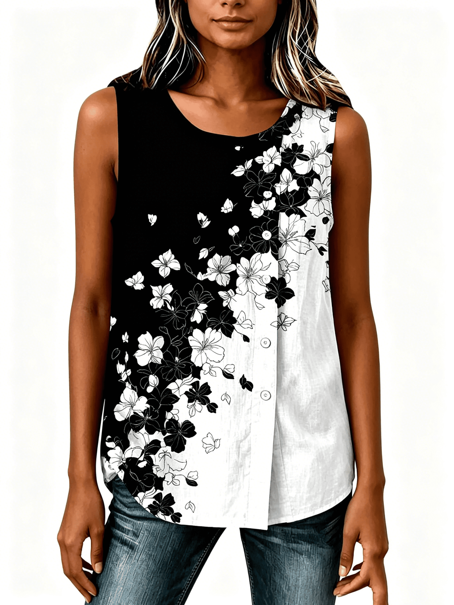 Busydd Boho Tops for Women Trendy Floral Print Sleeveless Summer Blouse ...