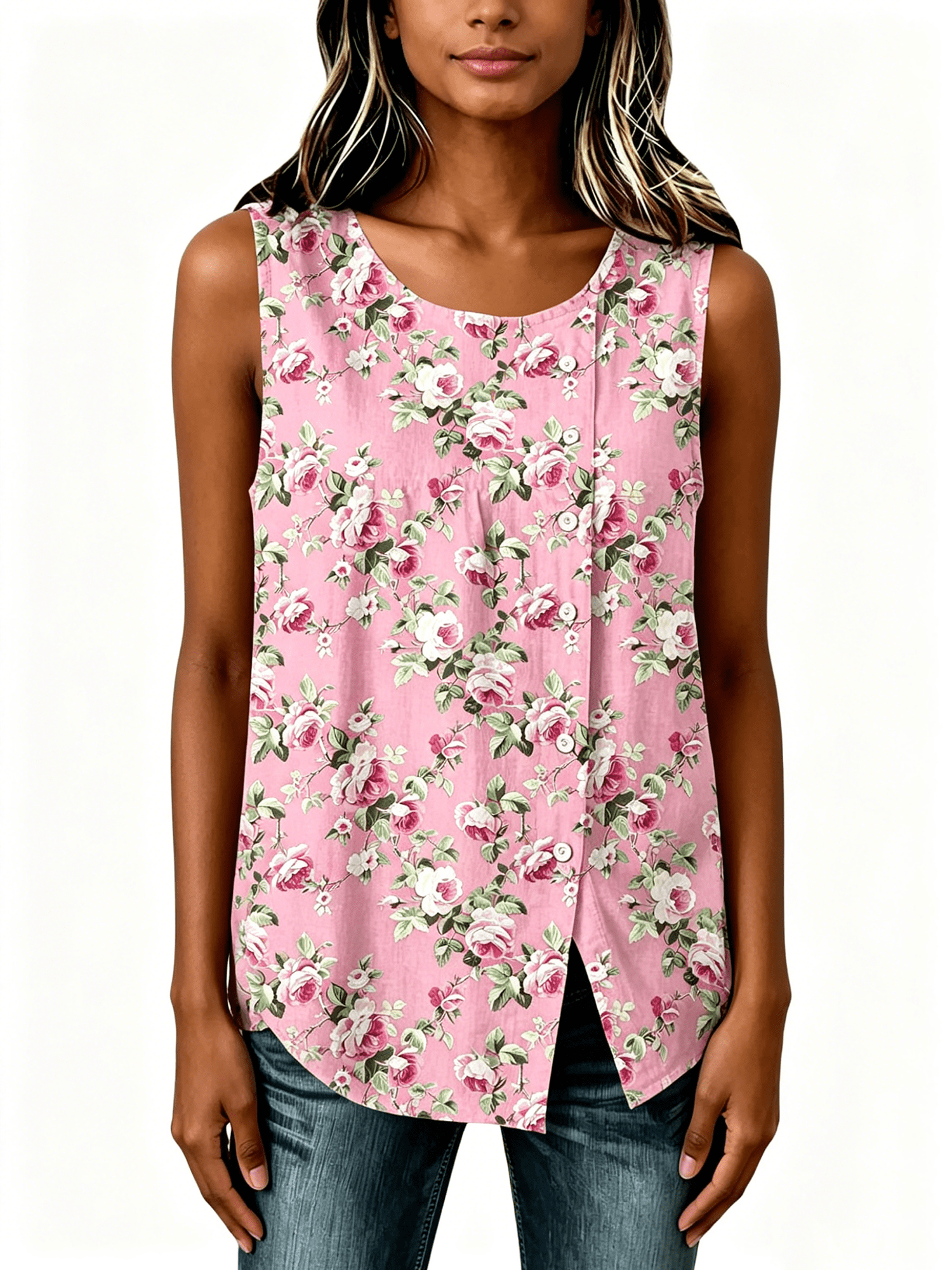 Busydd Boho Tops for Women Trendy Floral Print Sleeveless Summer Blouse ...