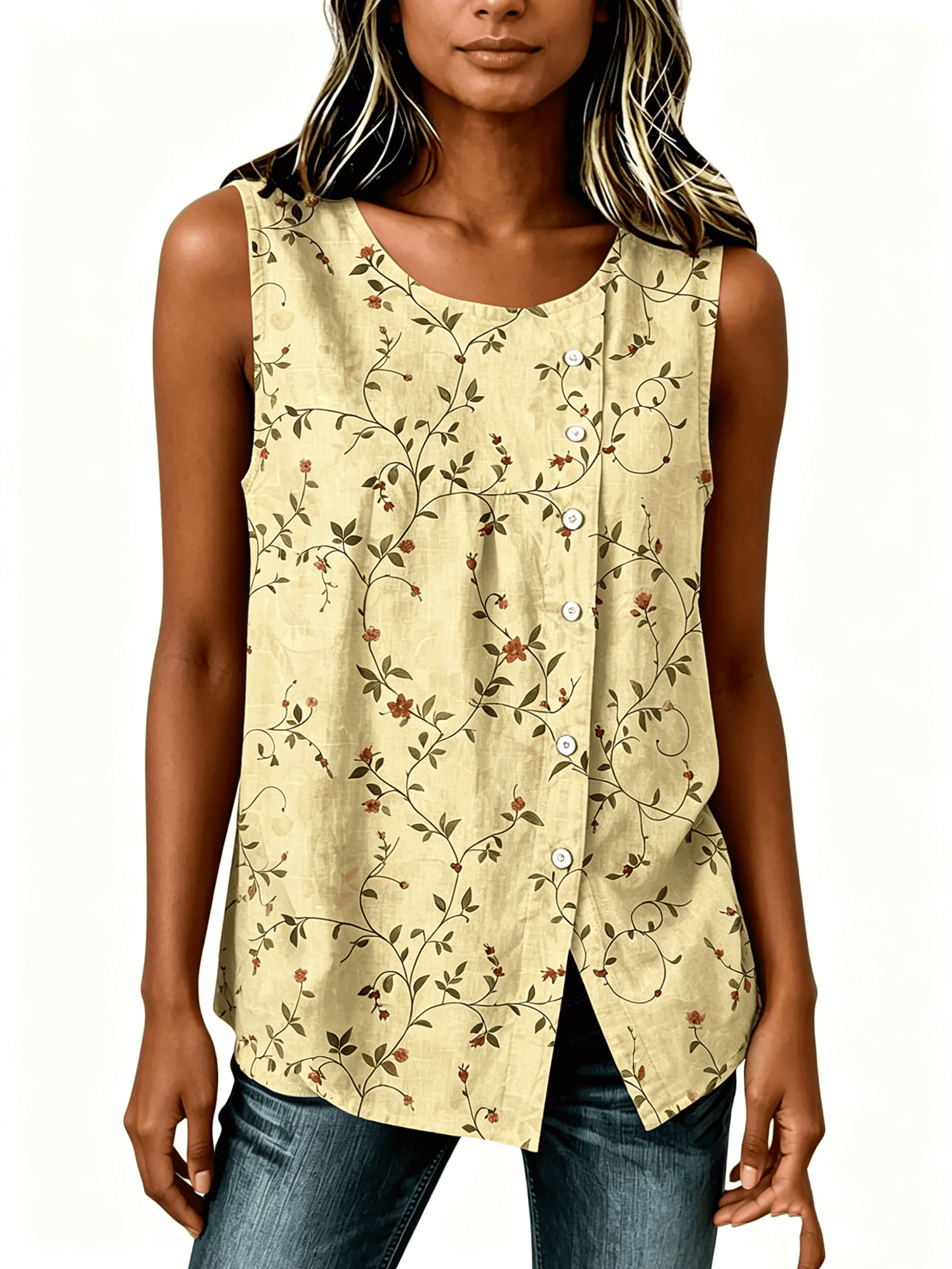 Busydd Boho Tops for Women Trendy Floral Print Sleeveless Summer Blouse ...