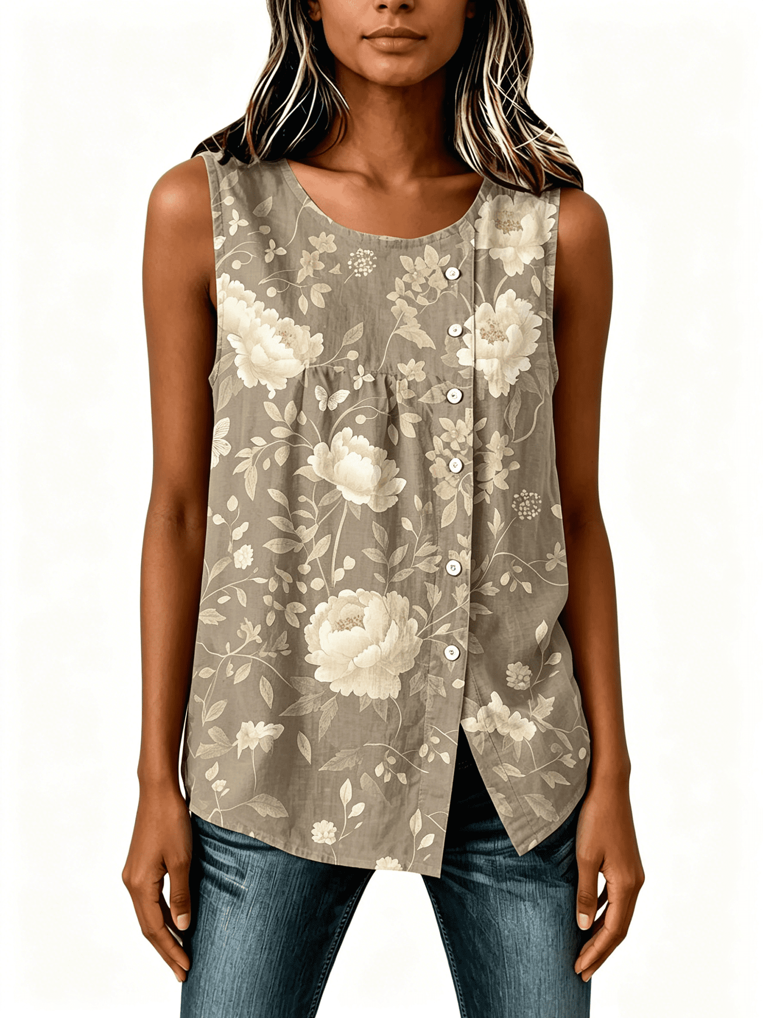 Busydd Boho Tops for Women Trendy Floral Print Sleeveless Summer Blouse ...