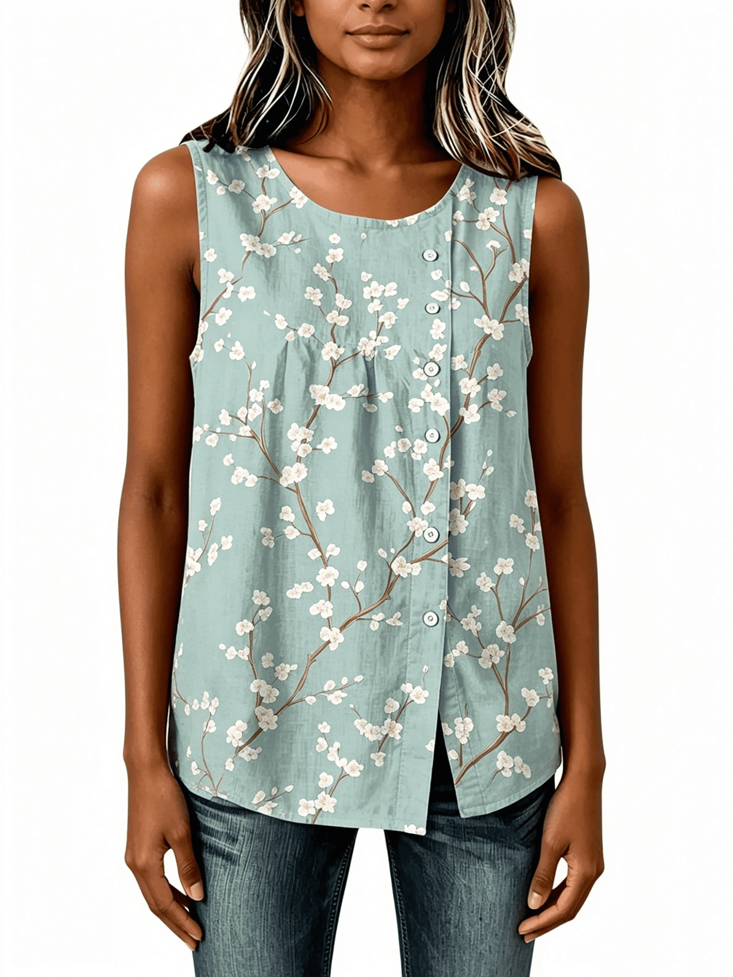 Busydd Boho Tops for Women Trendy Floral Print Sleeveless Summer Blouse ...