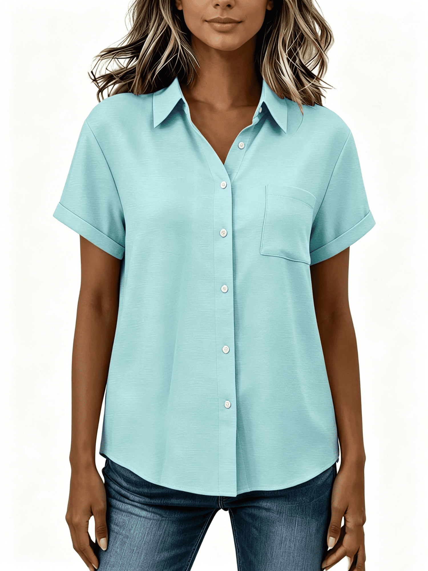 Busydd Button Down Shirts for Women Solid Color Short Sleeve Cotton ...