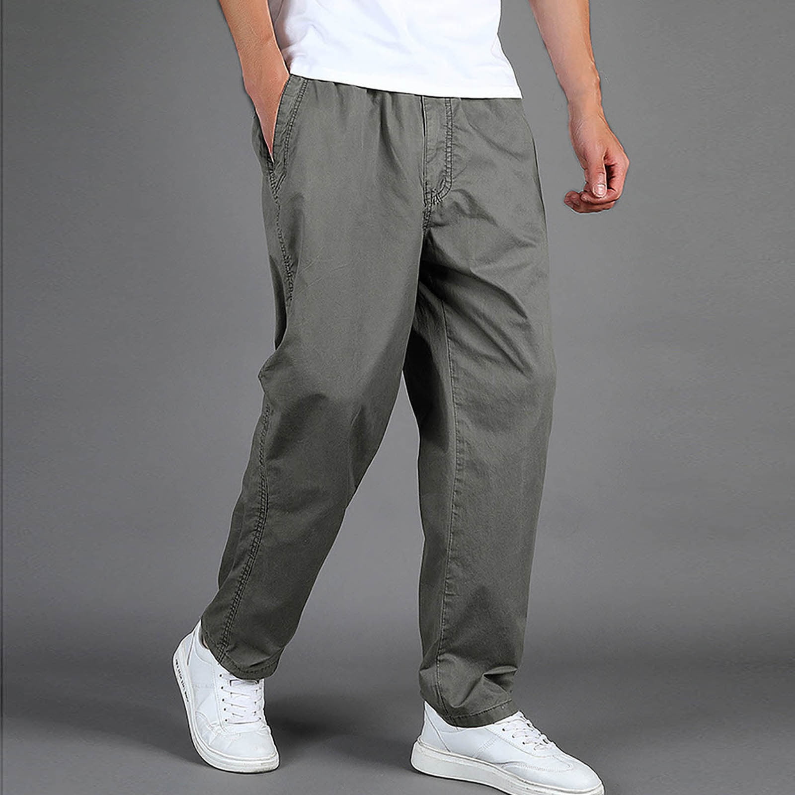 Busydd Cargo Pants for Men Plus Size Solid Color Elastic Waist Men's ...