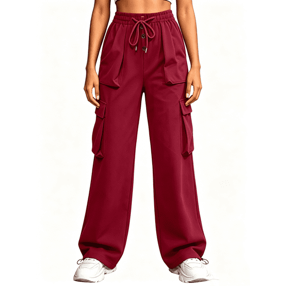 Busydd Cargo Pants Women with Large Side Pockets Solid Color Drawstring ...