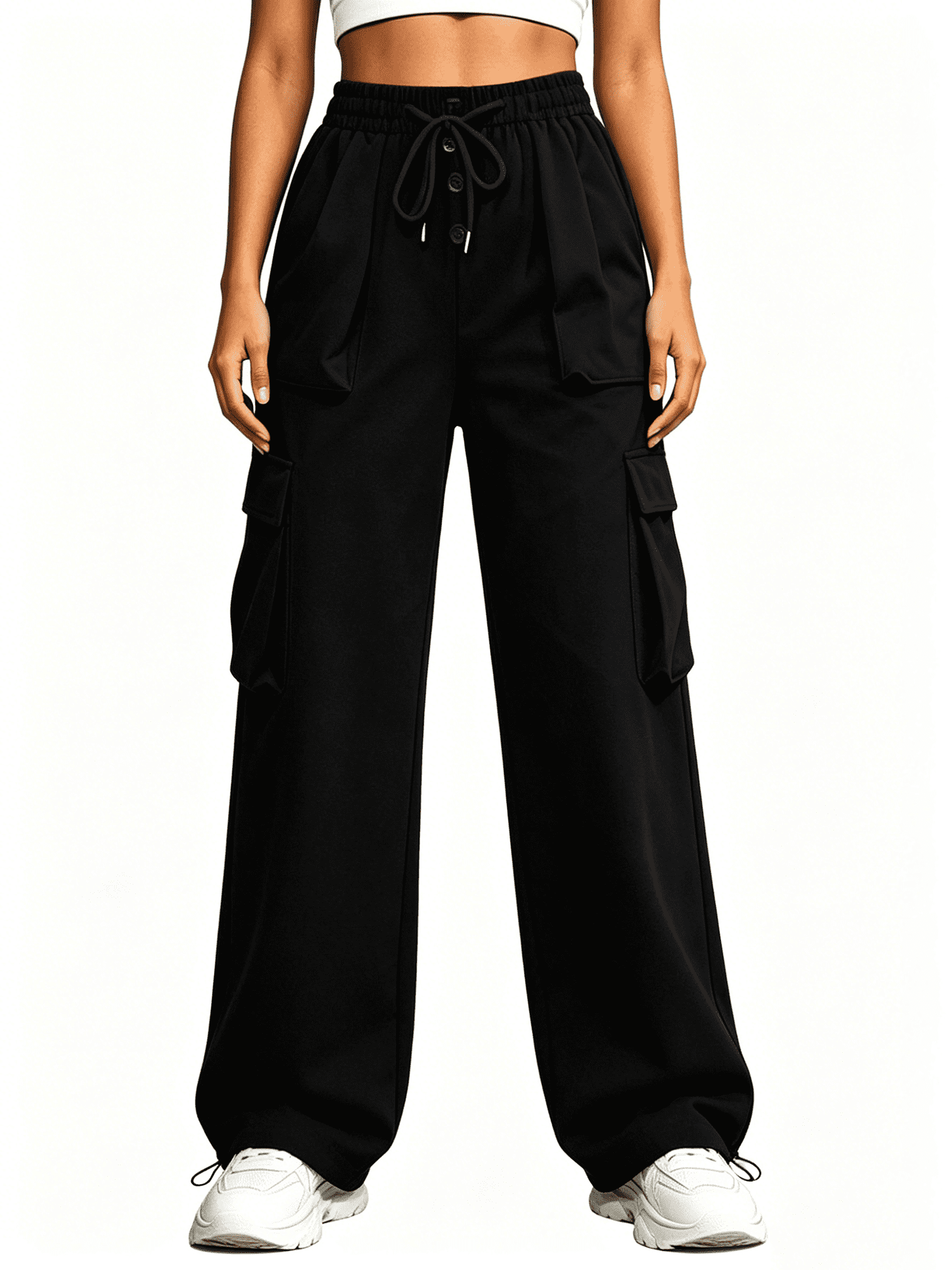 Busydd Cargo Pants Women with Large Side Pockets Solid Color Drawstring ...