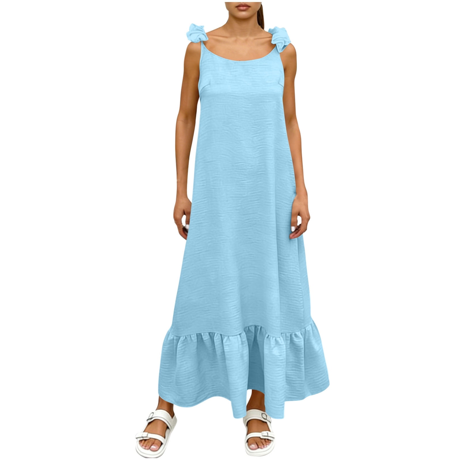 Busydd Dresses for Women Fashionable Sleeveless Ruffled Straps Maxi ...