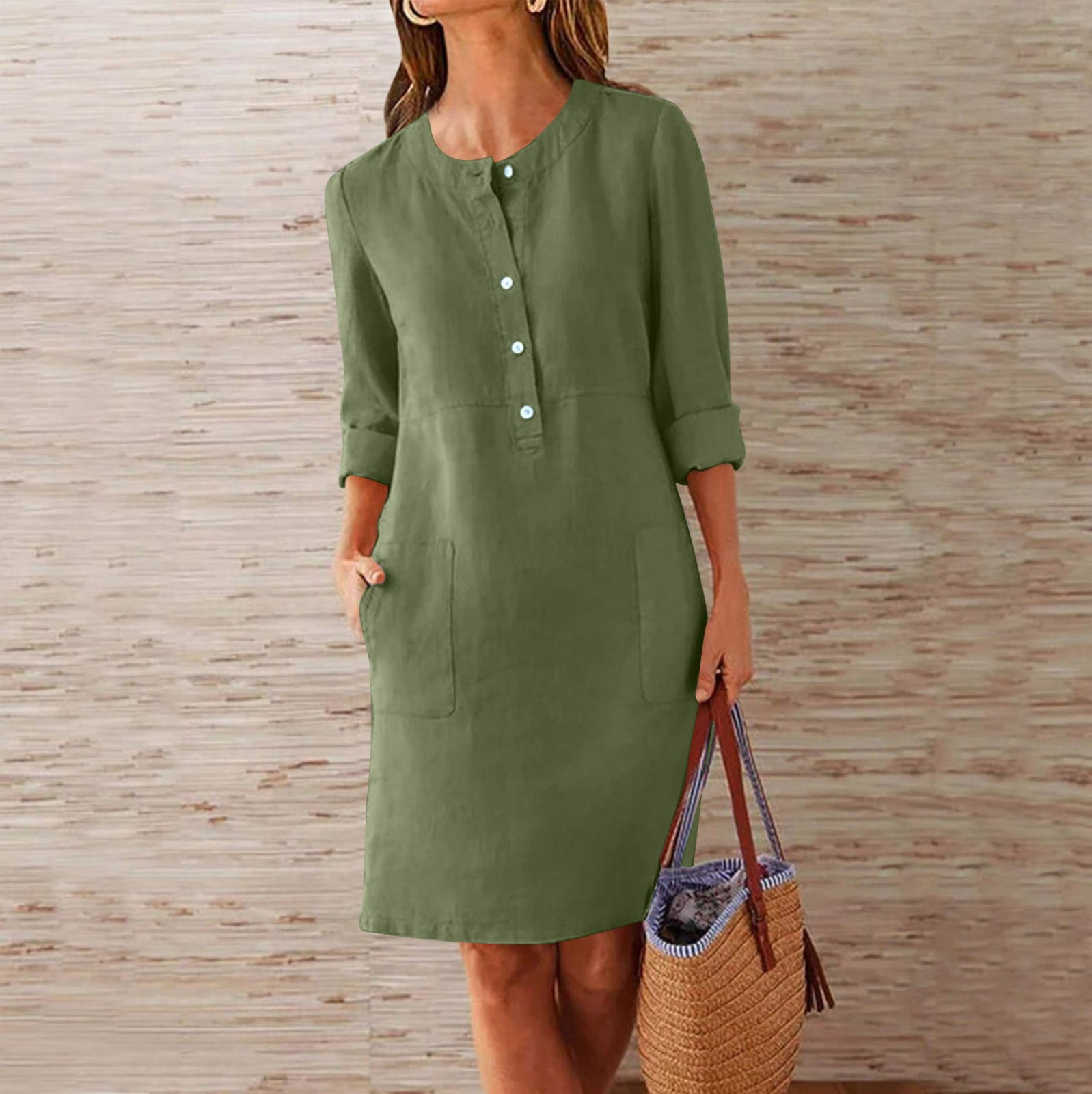 Busydd Dresses for Women M-3XL Trendy Round Neck Button Summer Dress ...