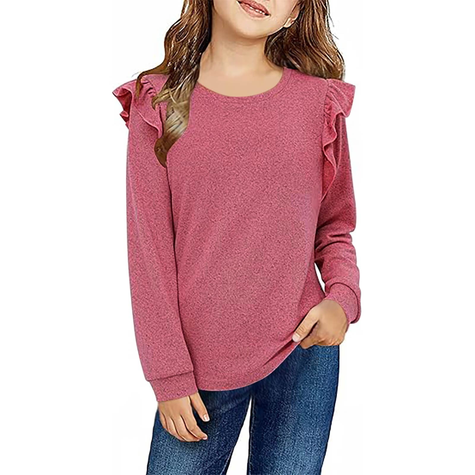 Busydd Girl Clothes 4-12 Years Casual Solid Color Long Sleeve Shirts ...