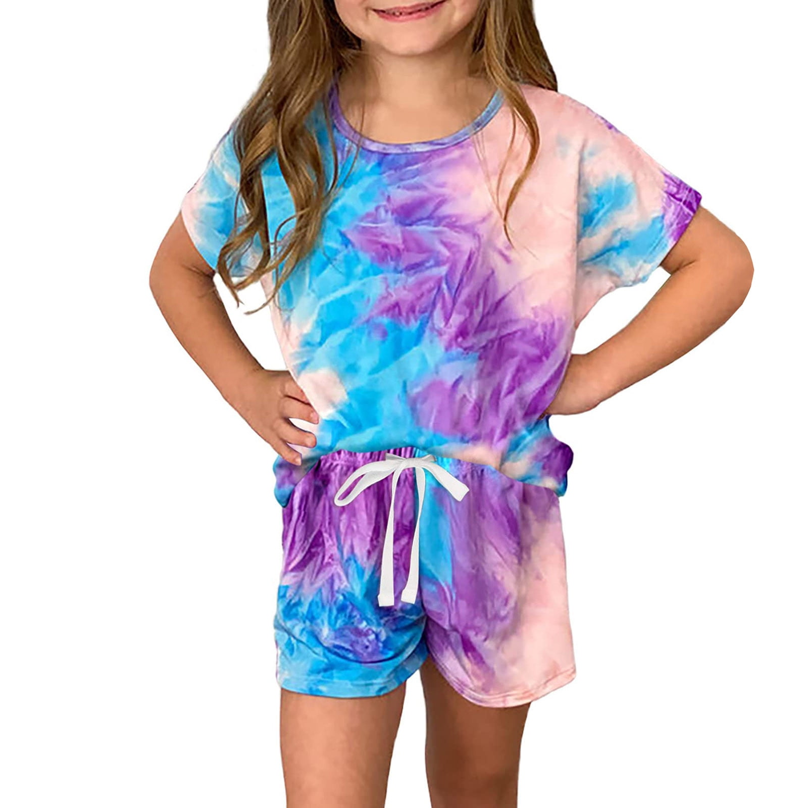 Busydd Girls Clothes Summer Fashion Casual Tie Dye Outfits Round Neck ...