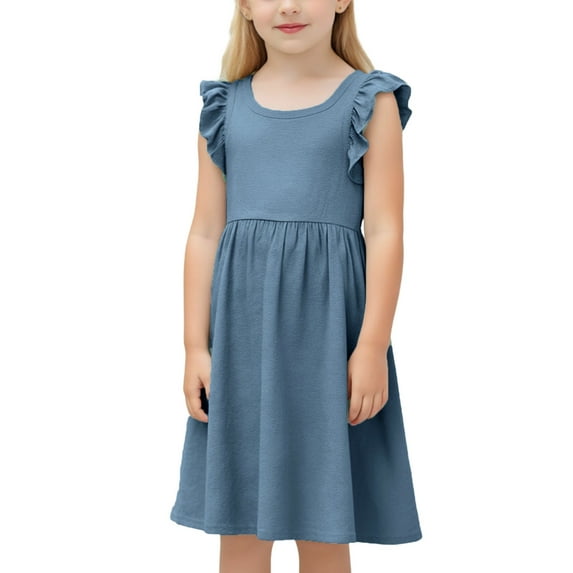Busydd Girls Dress 1-7 Years Fashion Round Neck Puff Sleeves Spring ...