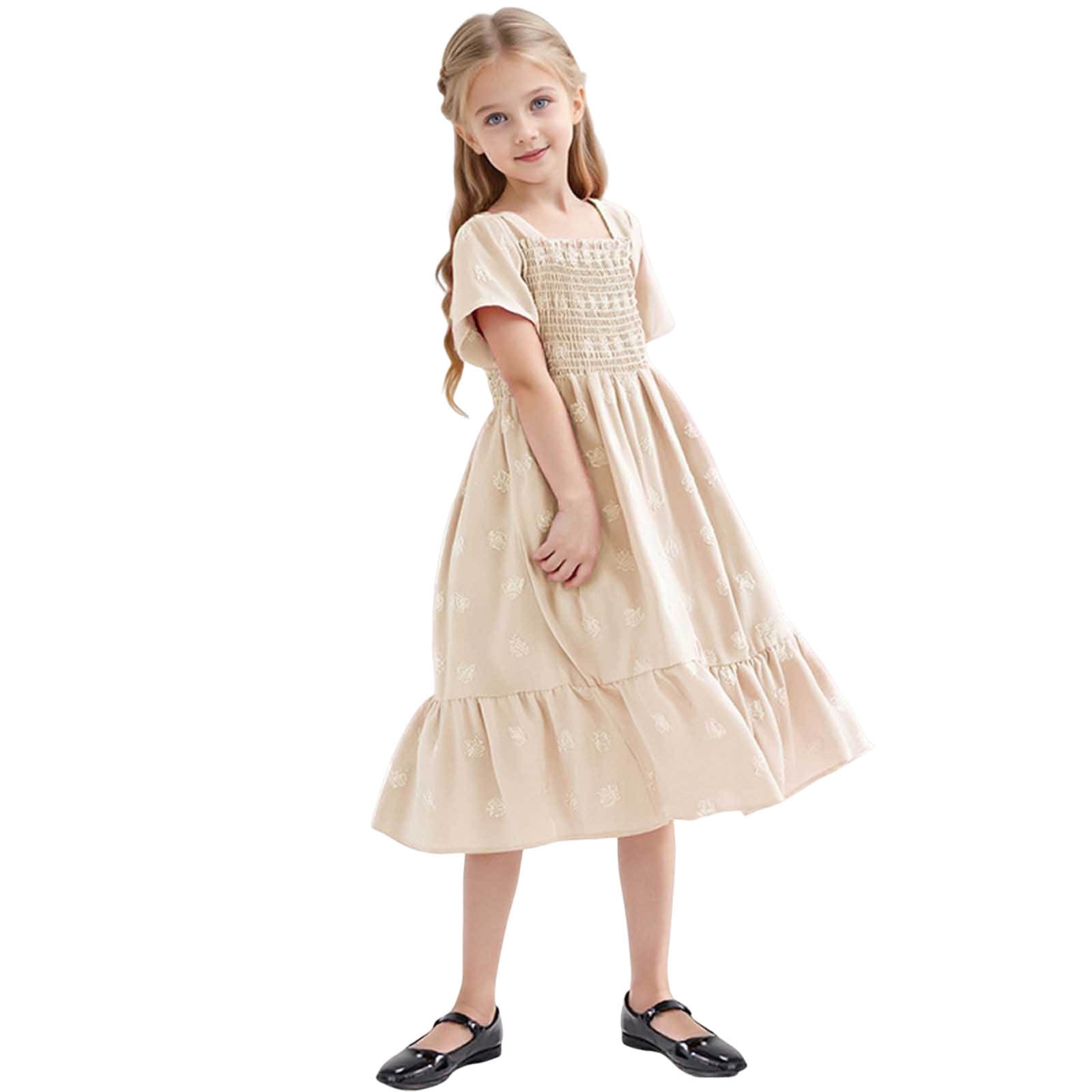 Busydd Girls' Dresses 2-13 Years Fashion Cute Solid Color Short Sleeve ...