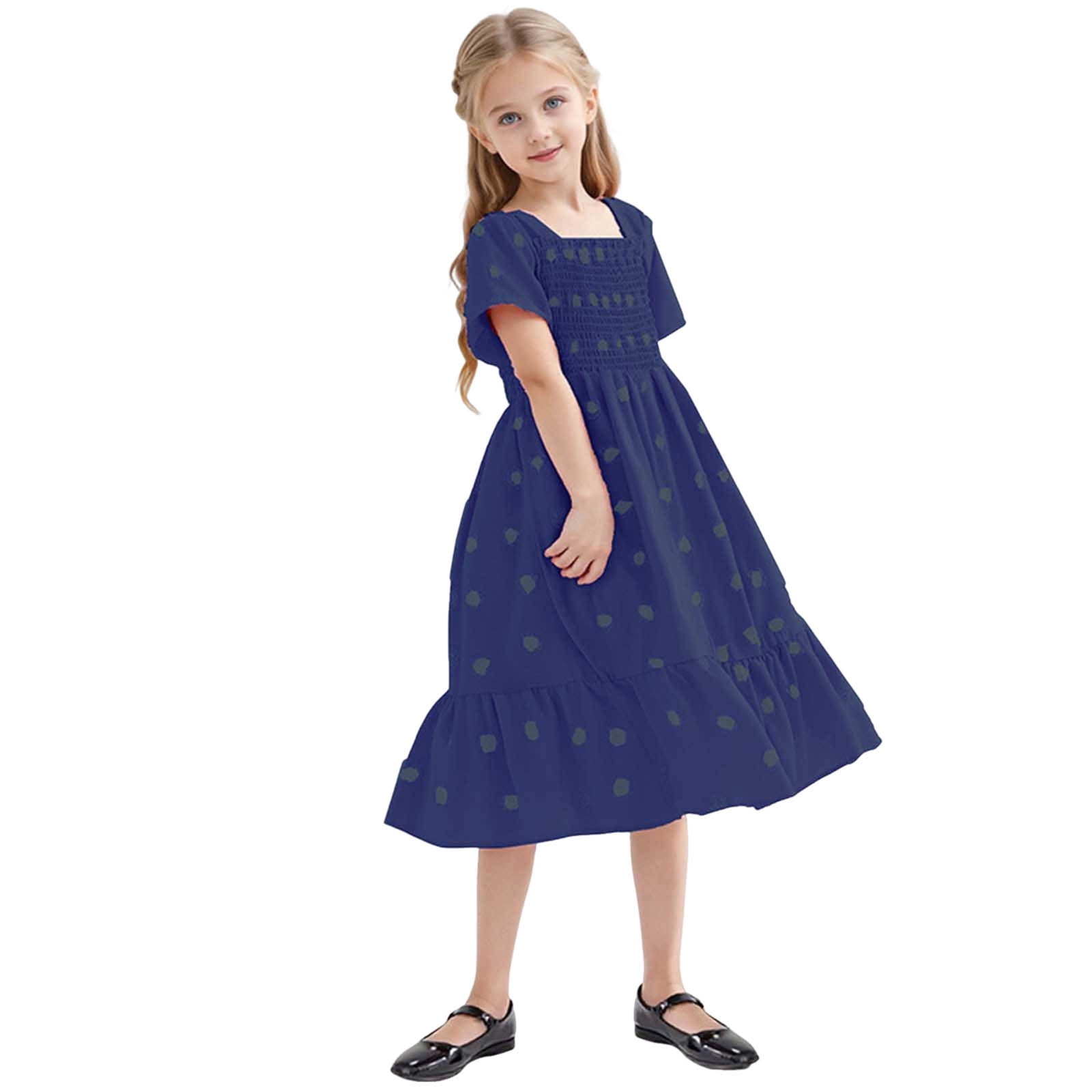 Busydd Girls' Dresses 2-13 Years Fashion Cute Solid Color Short Sleeve ...