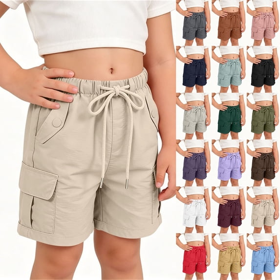 Busydd Girls Shorts 5-15 Years Comfy Solid Color Straight Leg Cargo ...