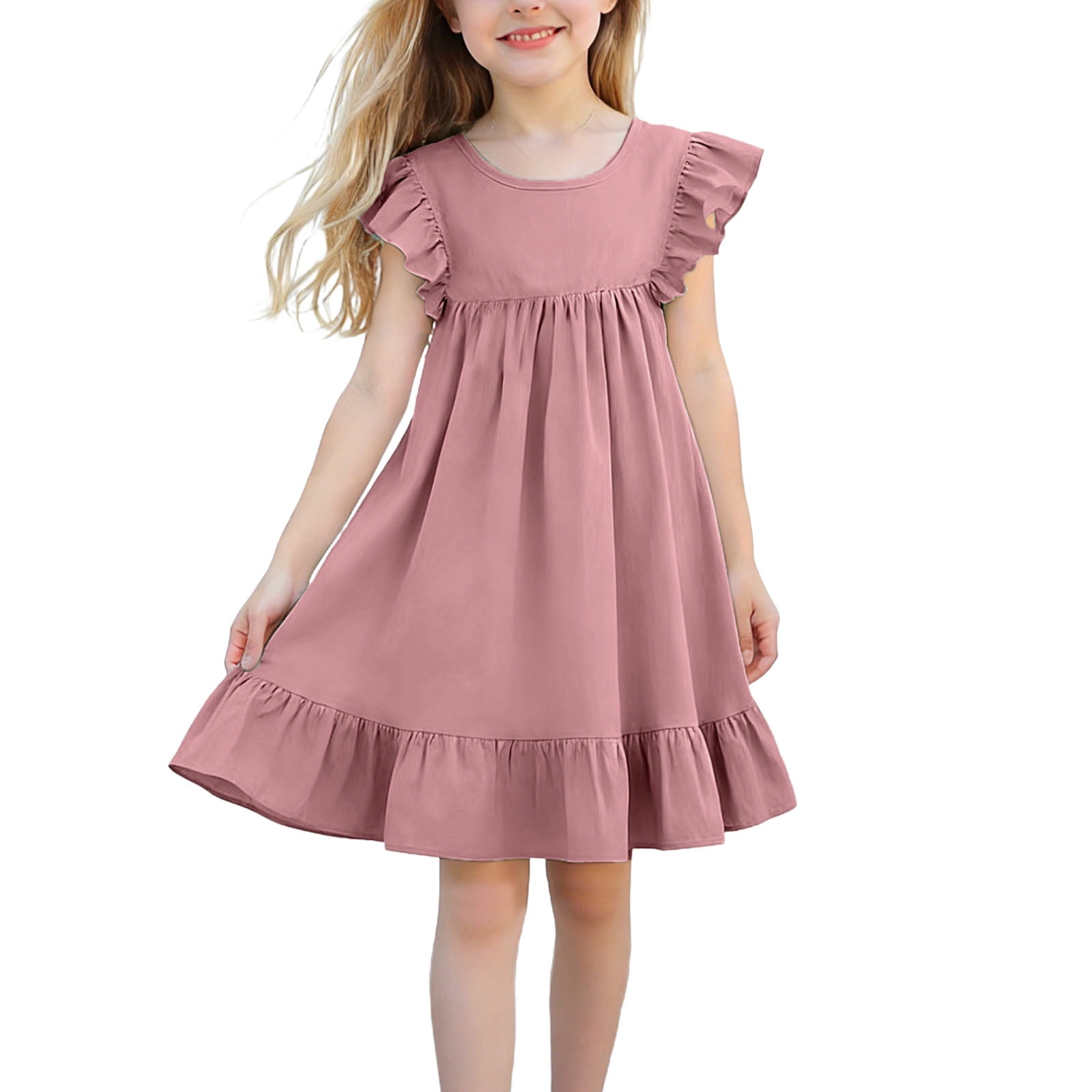 Busydd Girls Spring Dress 1-7 Years Trendy Puff Sleeves Round Neck ...