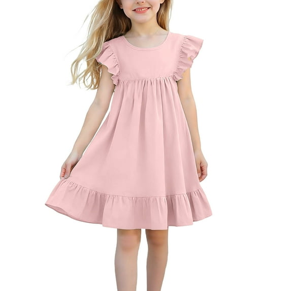 Busydd Girls Spring Dress 1-7 Years Trendy Puff Sleeves Round Neck ...