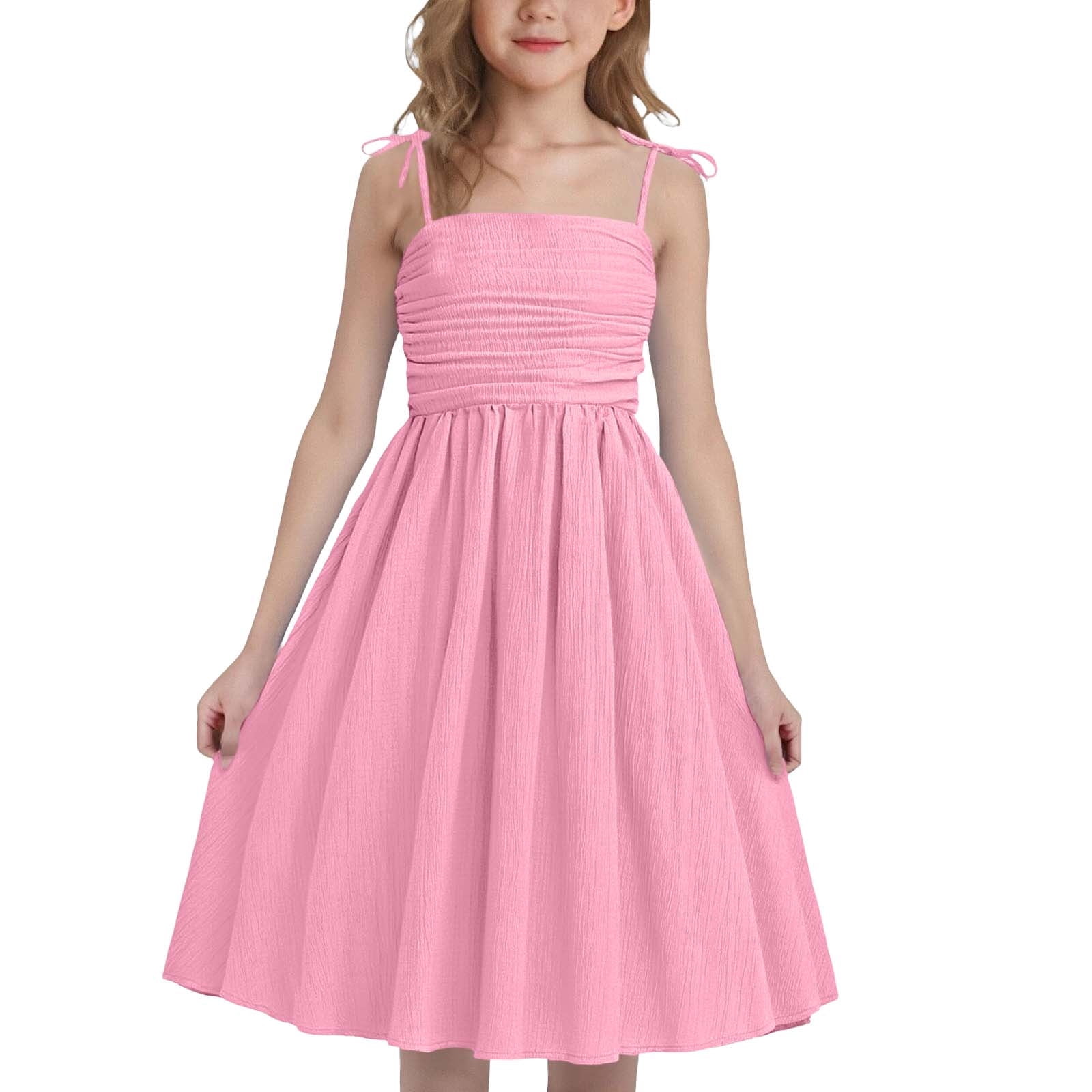 Busydd Girls Summer Dress 4-15 Years Fashion Strappy Square Neck A-Line ...