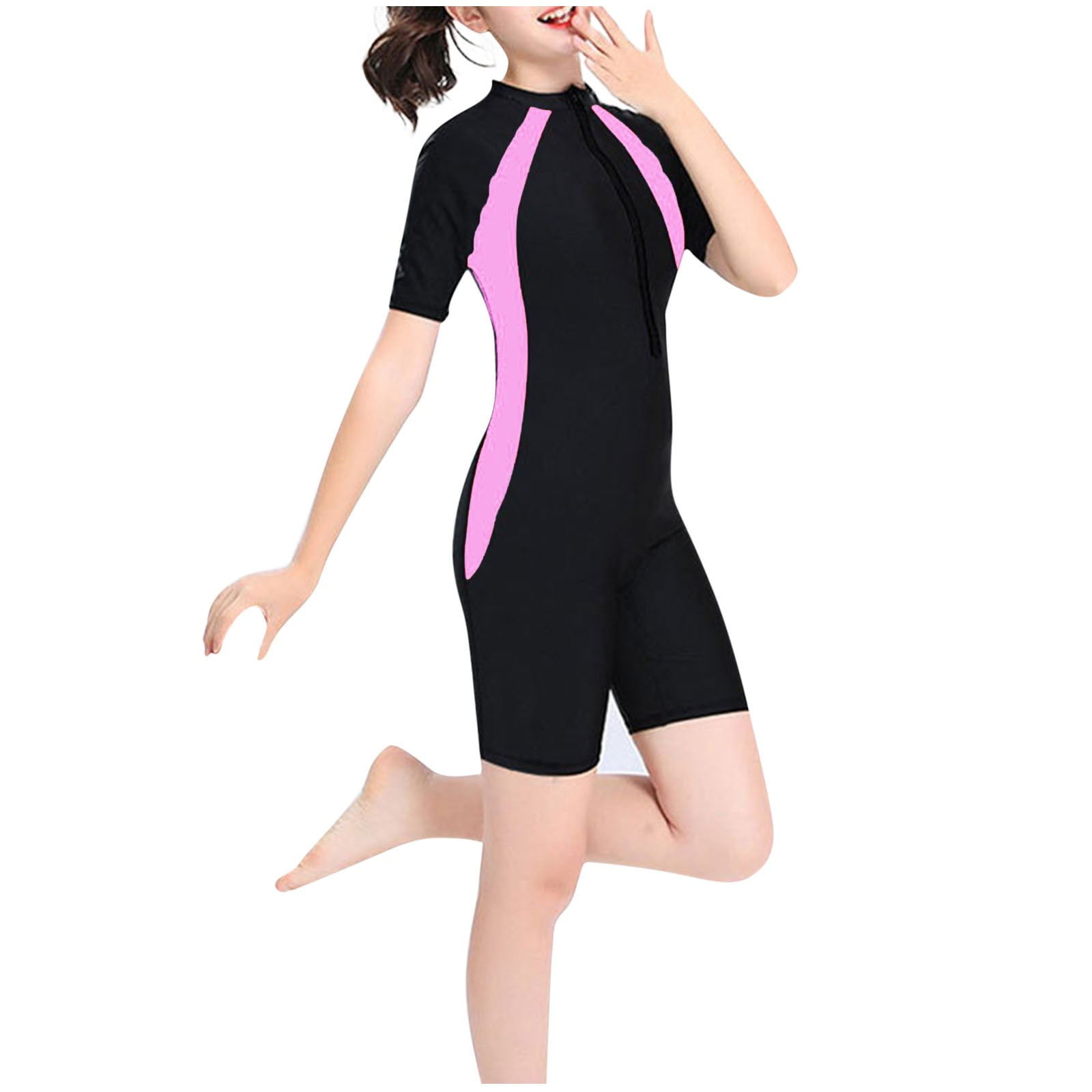 Busydd Girls' Swimwear 7-15 Years Unisex Trendy Short Sleeve One Piece ...