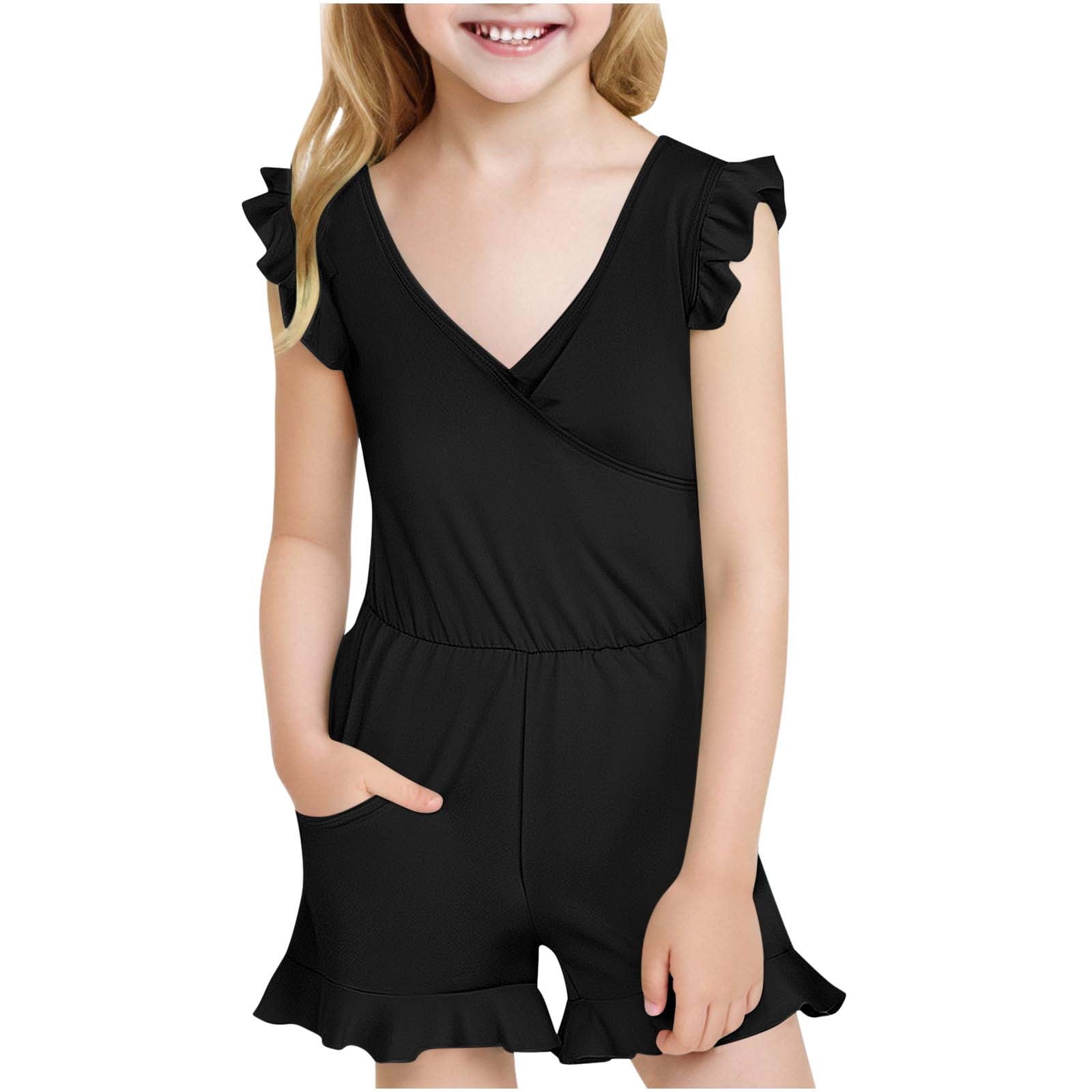 Busydd Girls' Swimwear 7-16 Years V Neck Solid Color One Piece Bathing ...