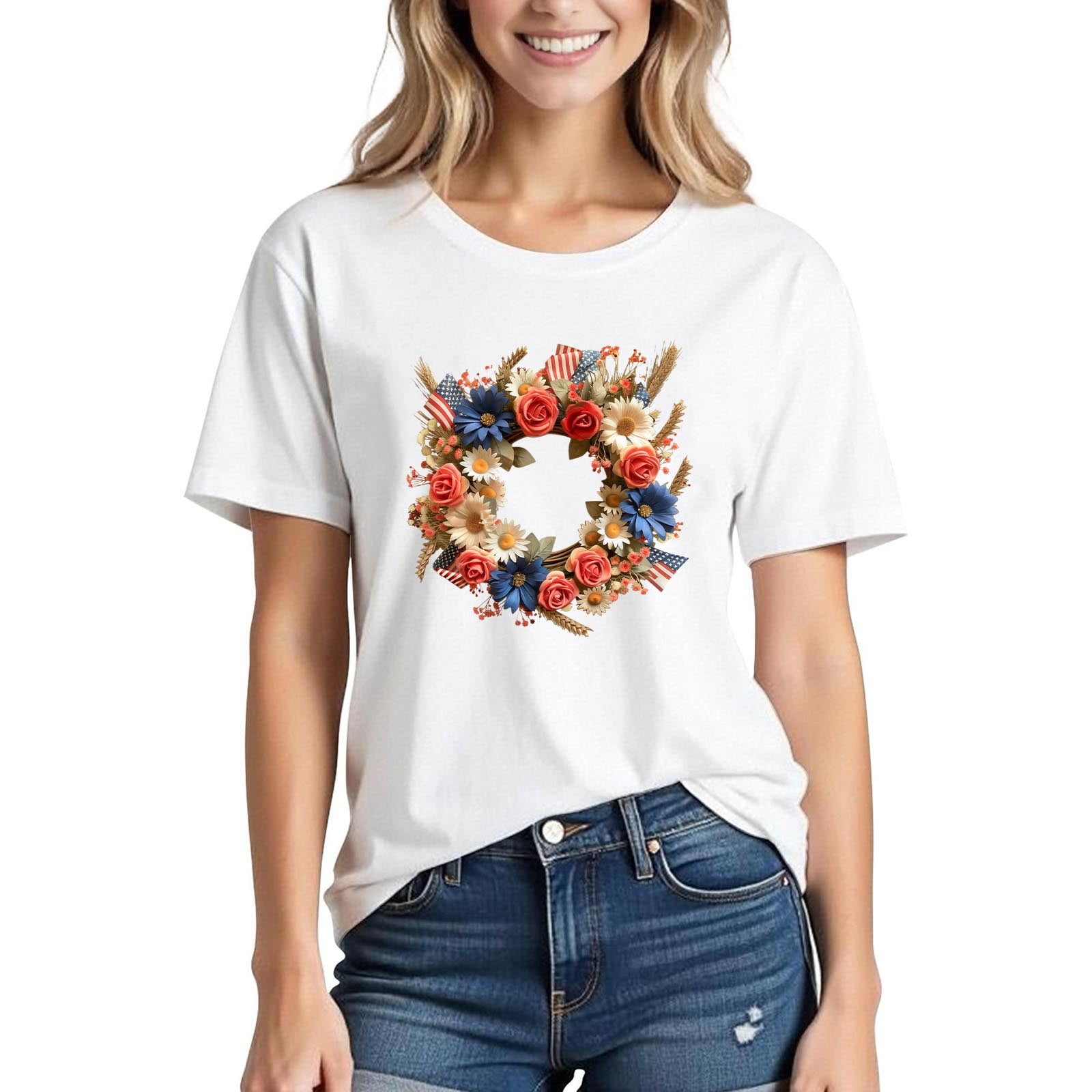 Busydd Independence Day T Shirts for Women Fashion American Flag Print ...